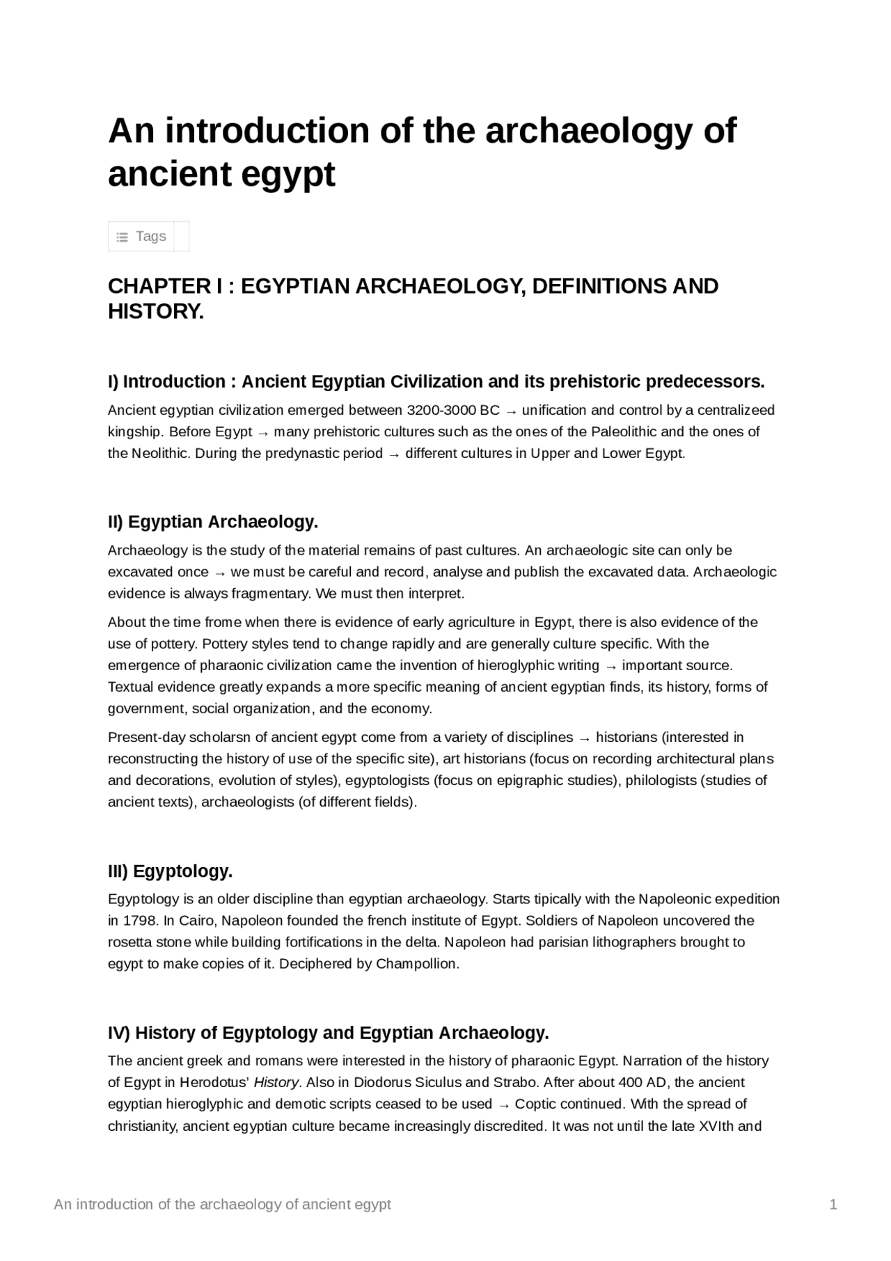 An introduction of the archaeology of ancient egypt - Docsity