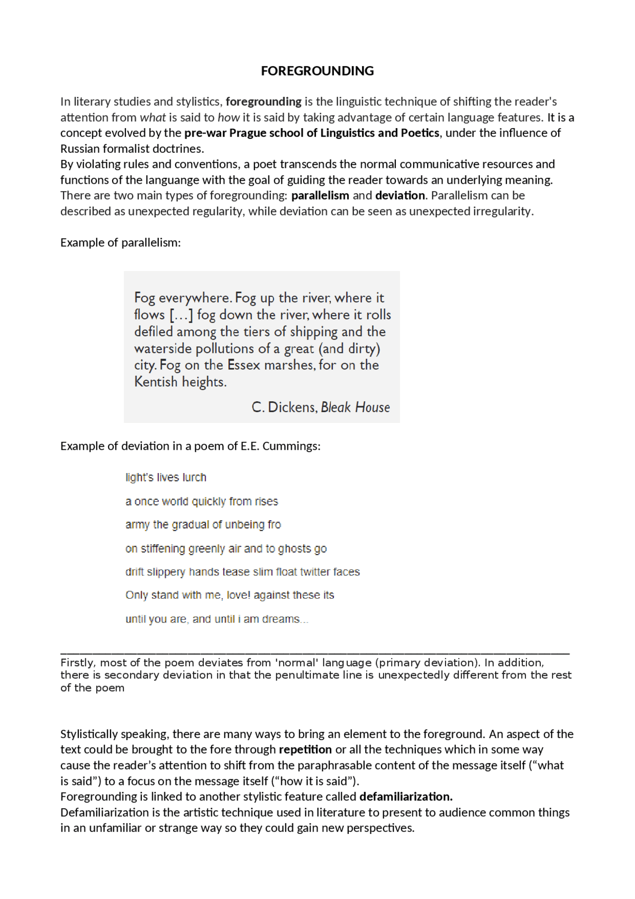 Definition of Foregrounding and imagology - Docsity