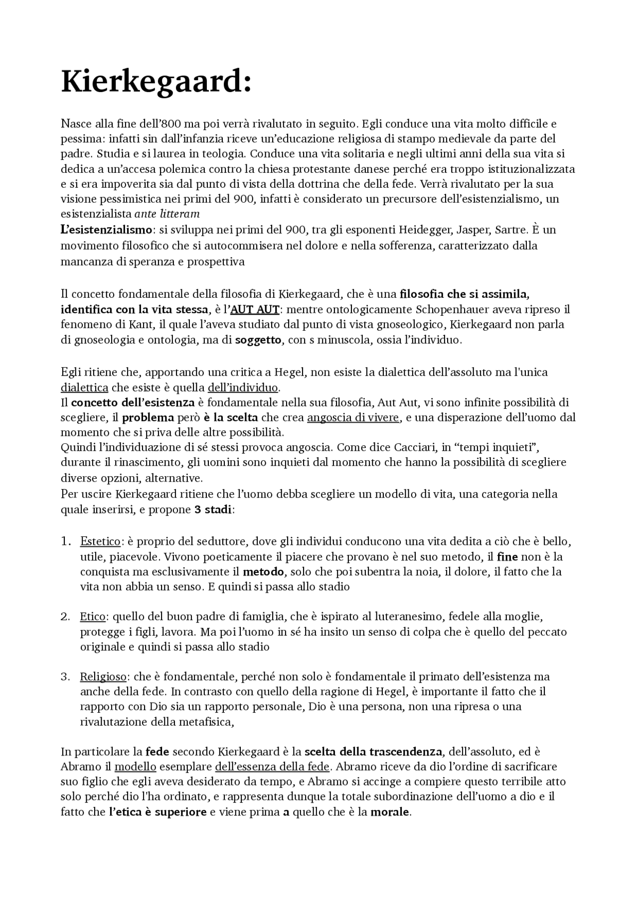 Kierkegaard Riassunto 5 Anno Liceo Classico Docsity