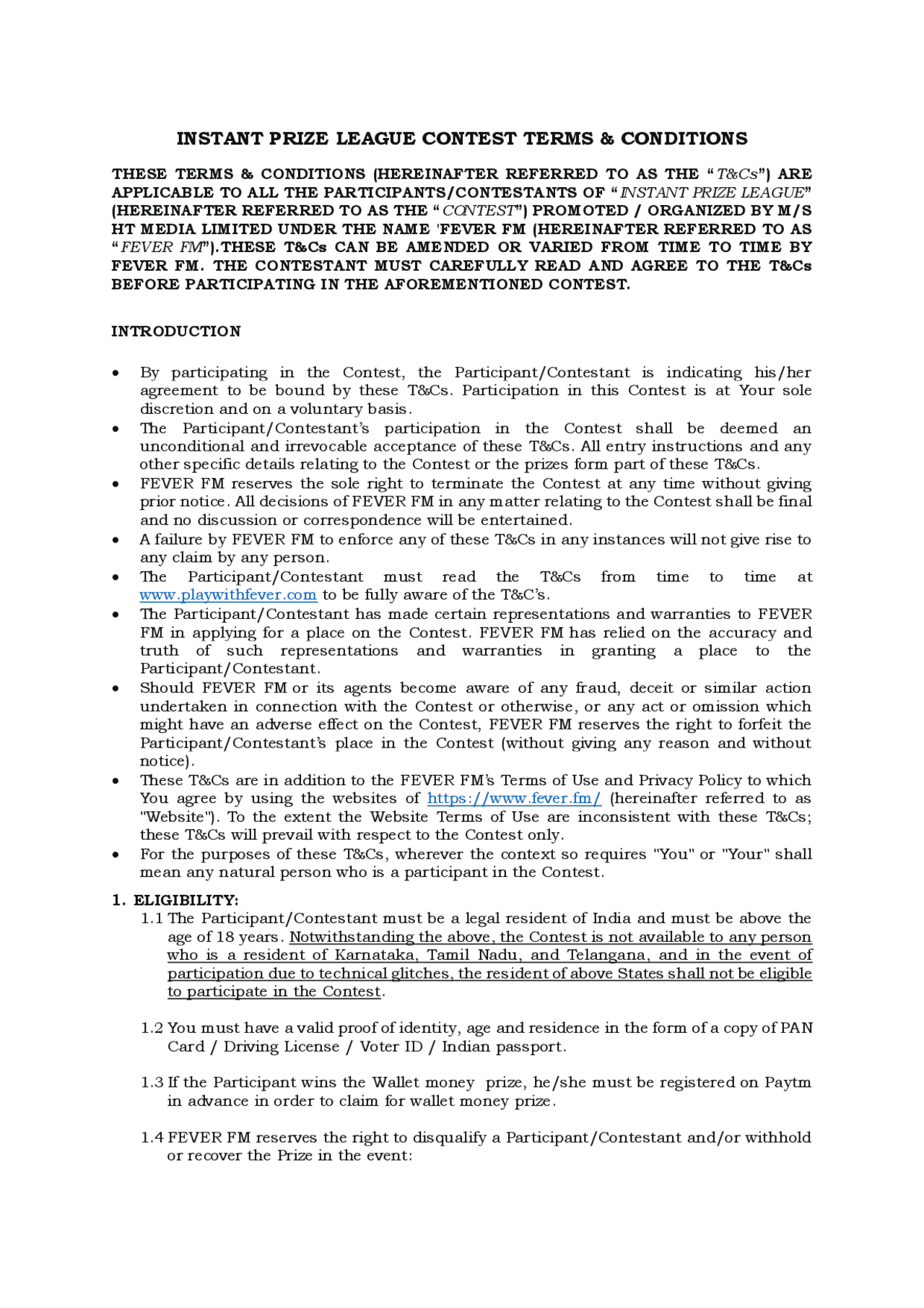 FEVER FM Contest Terms and Conditions | High school final essays ...