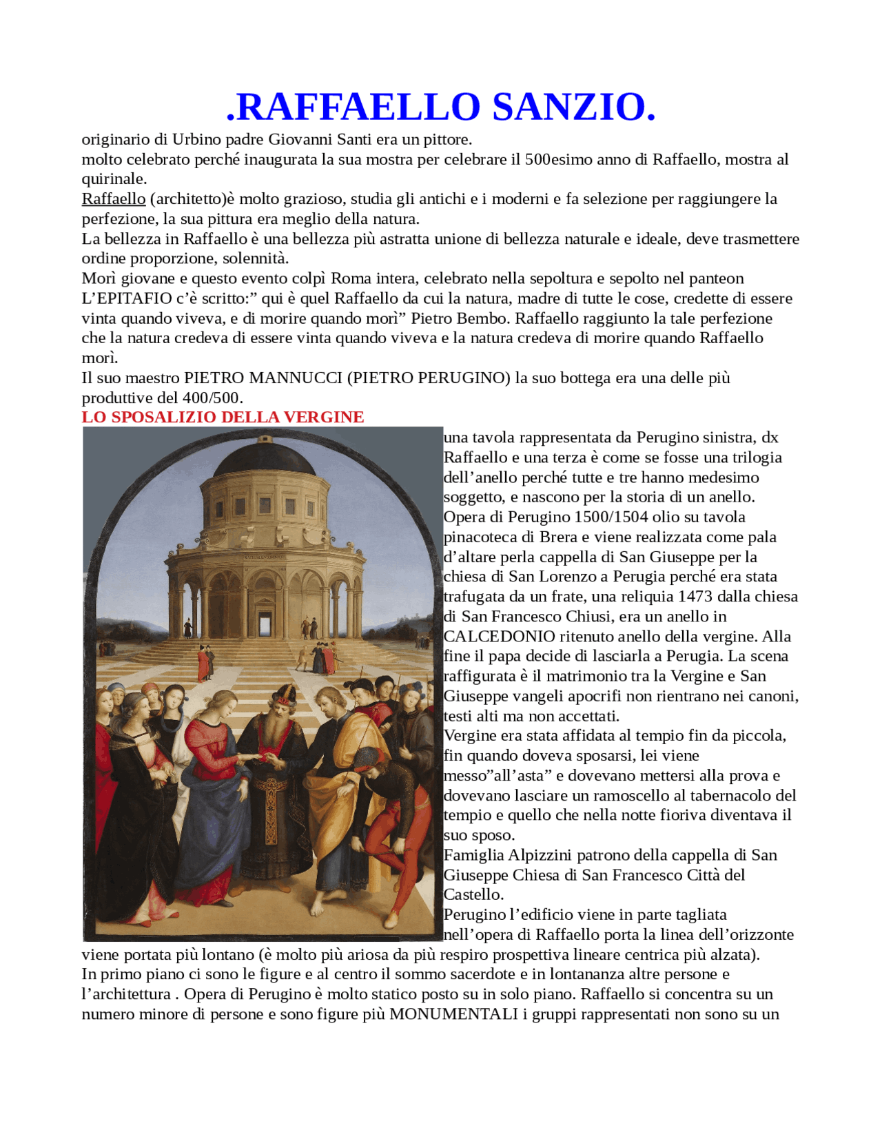 Raffaello Vita E Opere Docsity