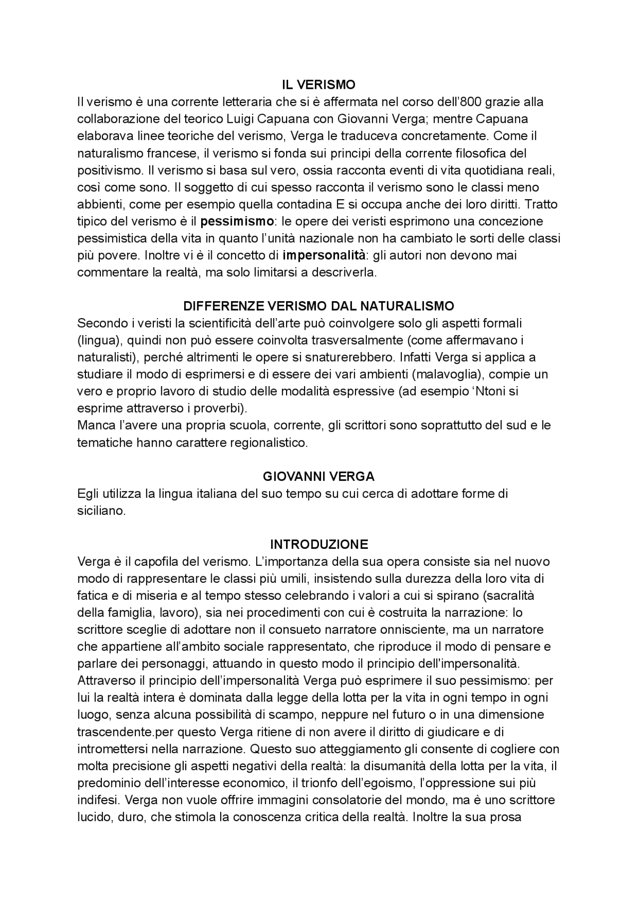 GIOVANNI VERGA E IL VERISMO | Dispense di Italiano | Docsity