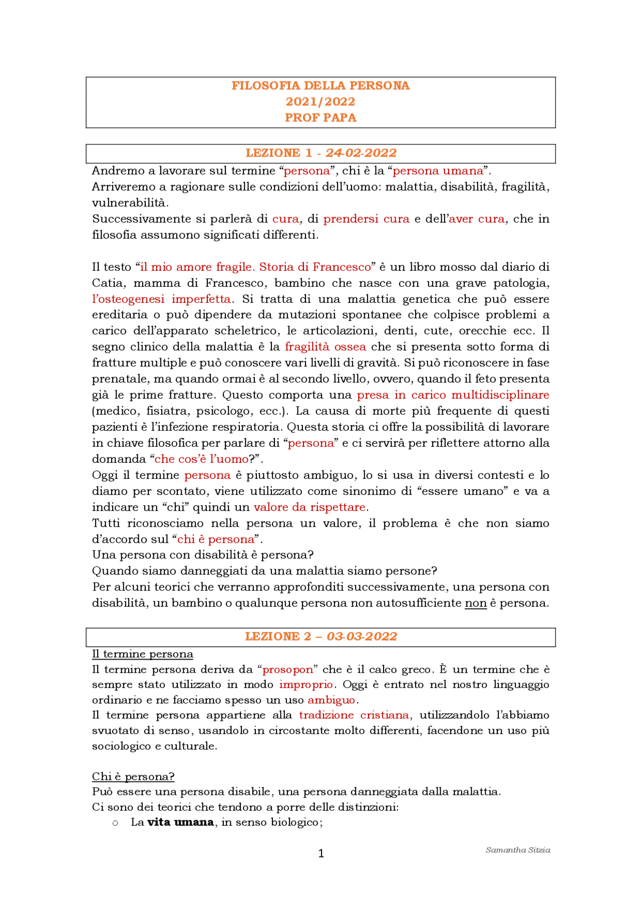 Appunti Filosofia Della Persona Papa Docsity