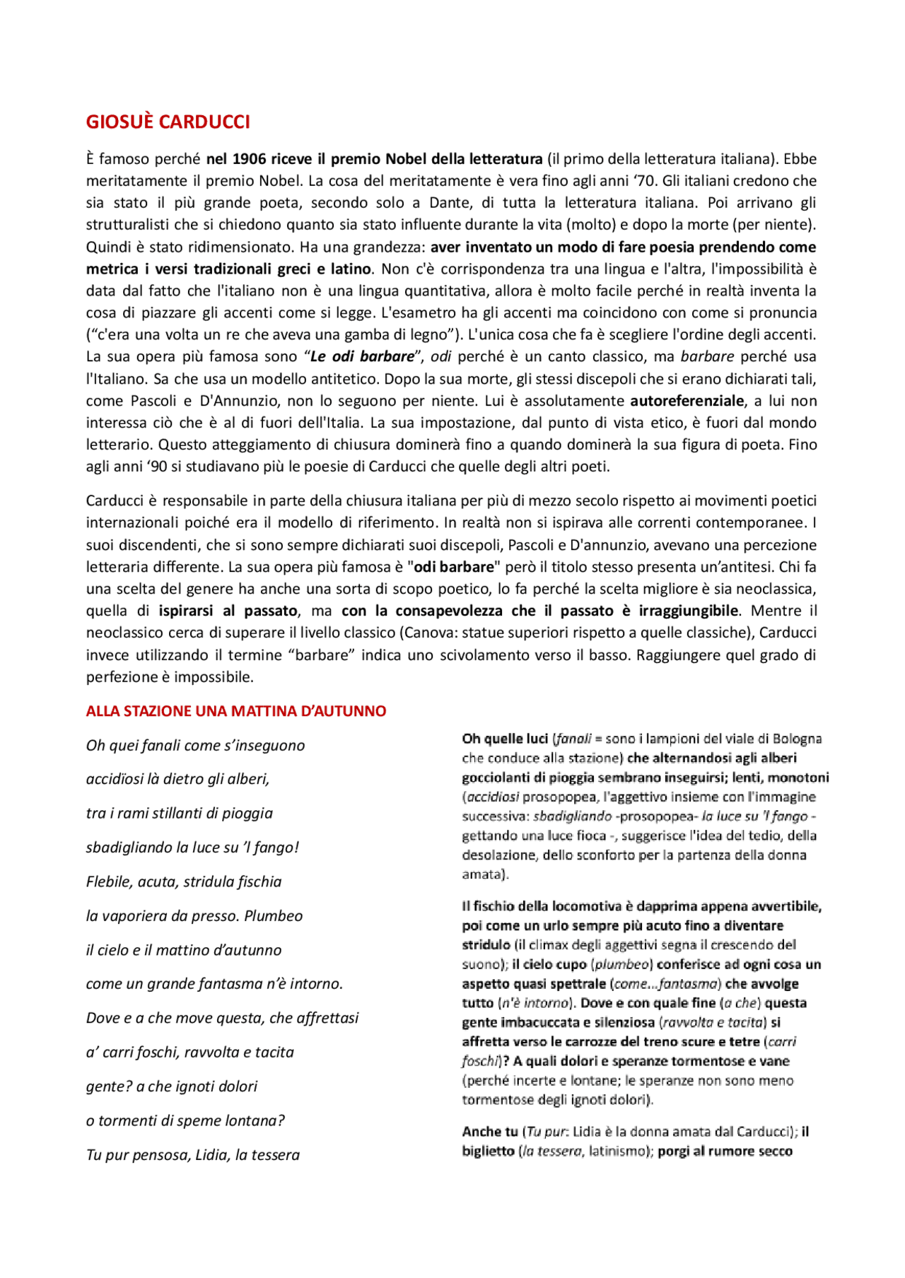 Giosuè Carducci Appunti Docsity