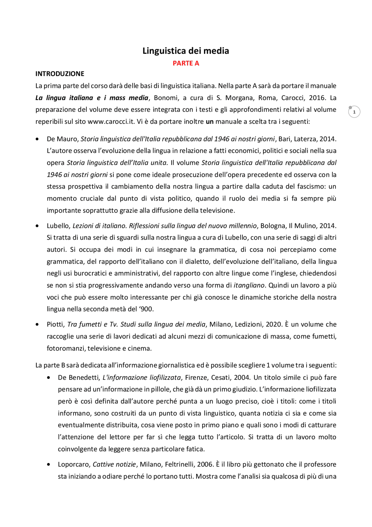 Linguistica Dei Media Prof Piotti Parte A Docsity