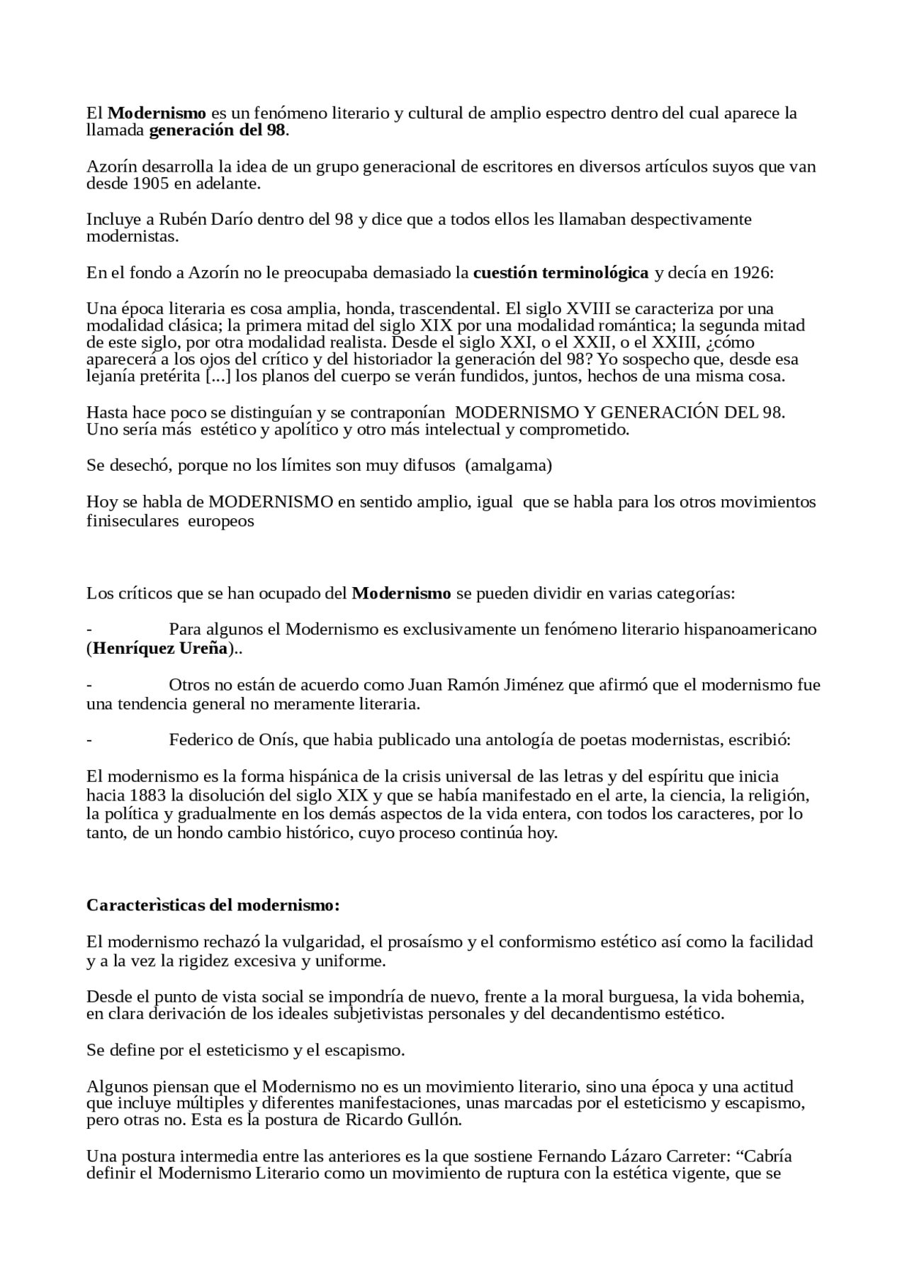El Modernismo Appunti In Spagnolo Docsity