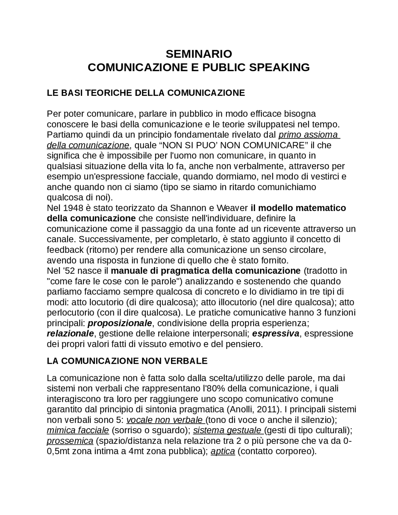 Riassunto Comunicazione E Public Speaking Docsity