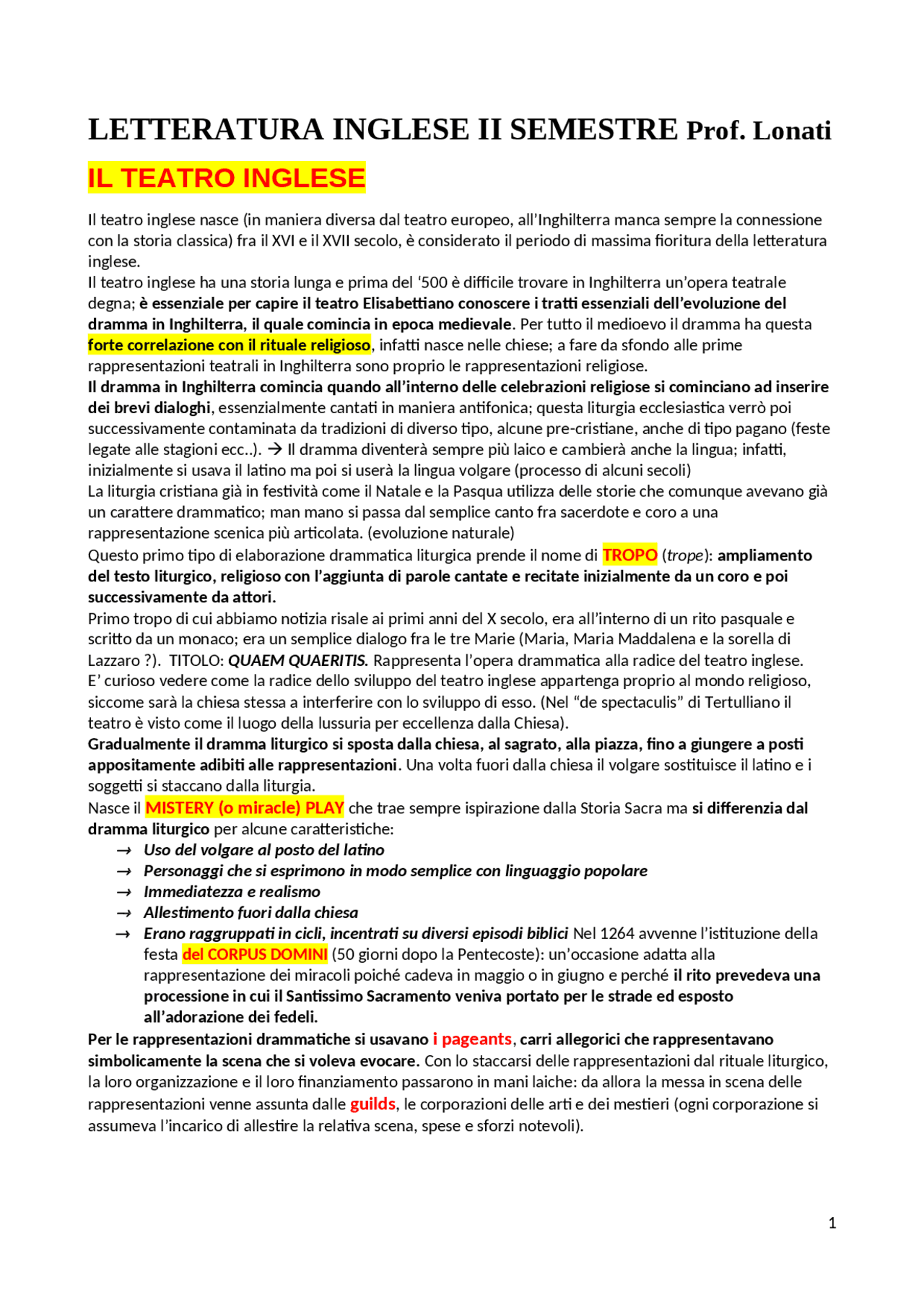 Letteratura Inglese 1 Franco Lonati Docsity