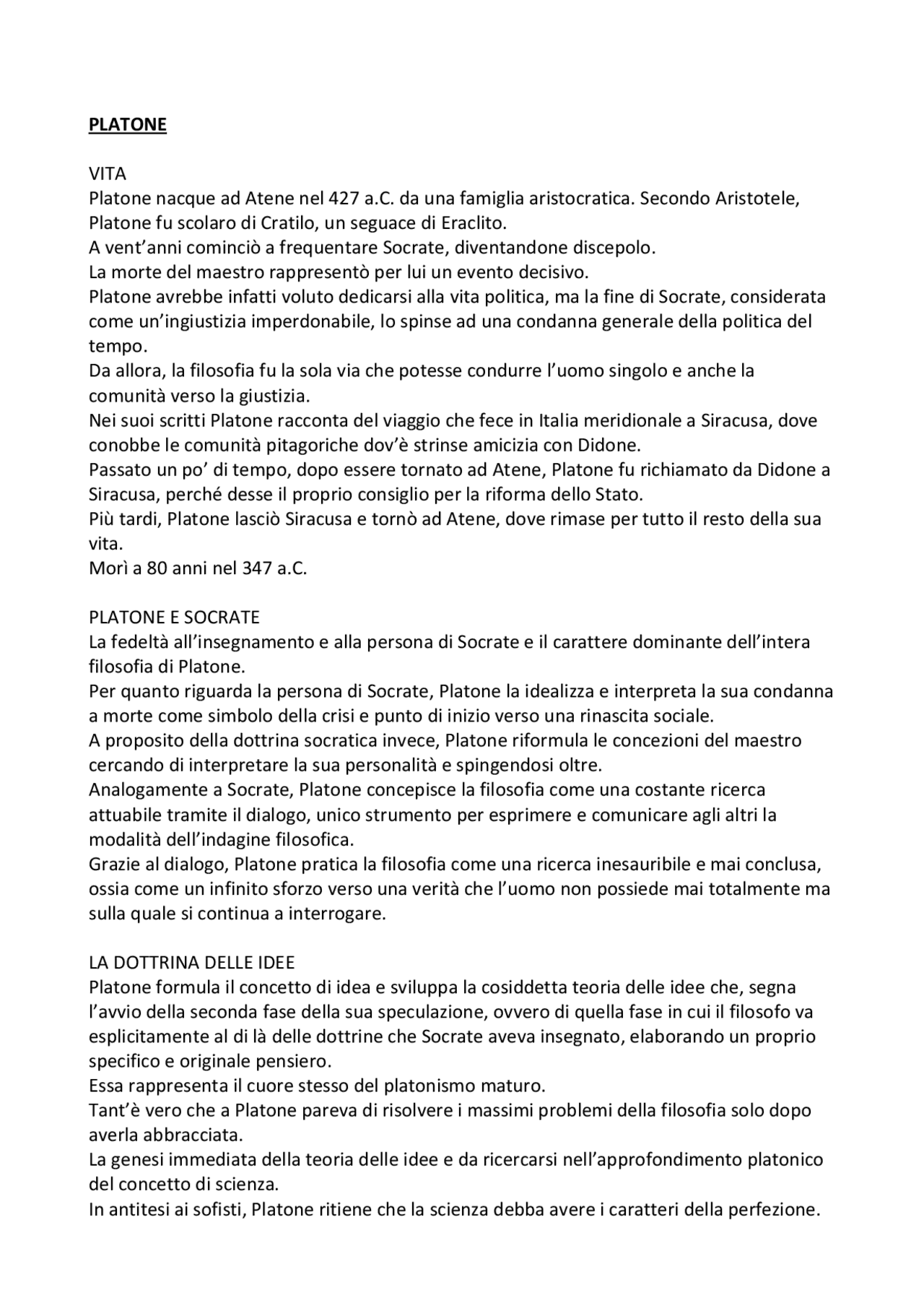 PLATONE filosofia liceo - Docsity