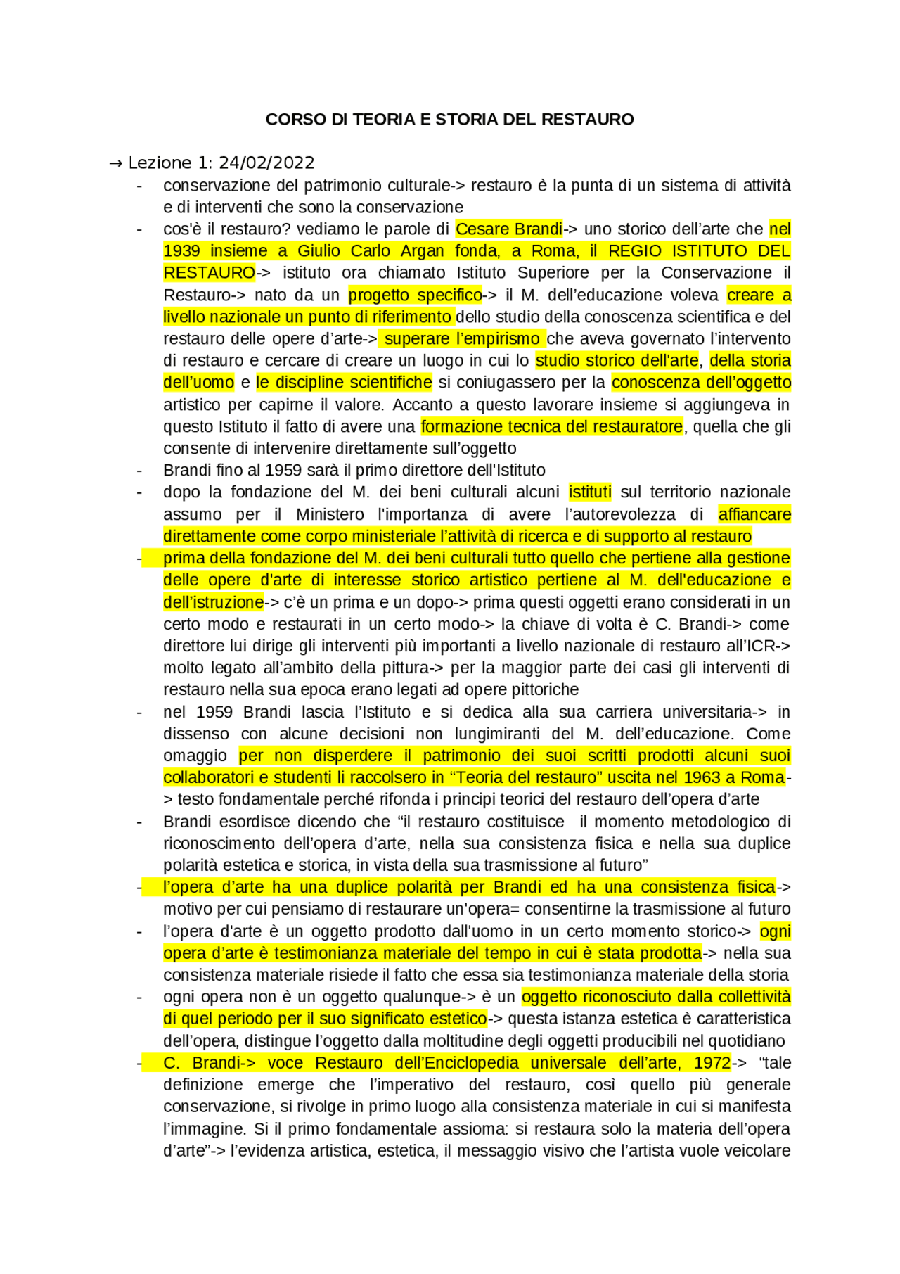 Appunti Di Storia E Teoria Del Restauro Pt 1 Docsity