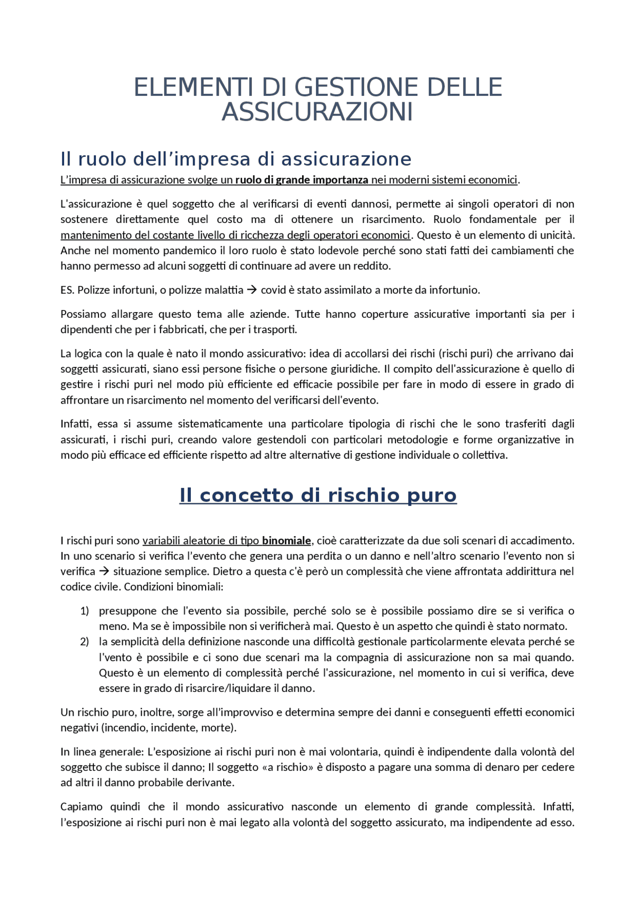 Appunti Di Elementi Di Gestione Delle Assicurazioni Di Alippi Docsity