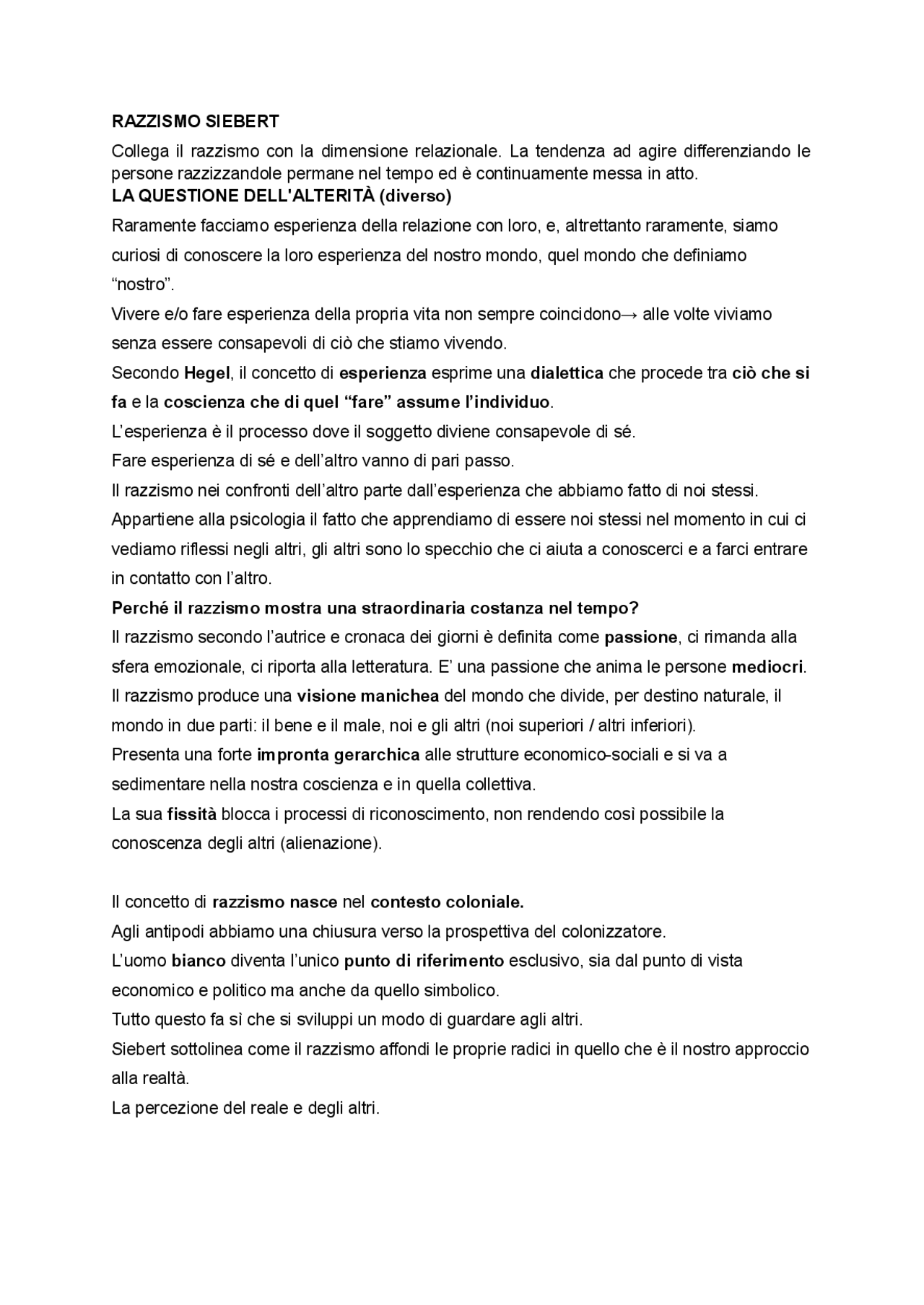 Riassunto Razzismo Di Siebert Docsity
