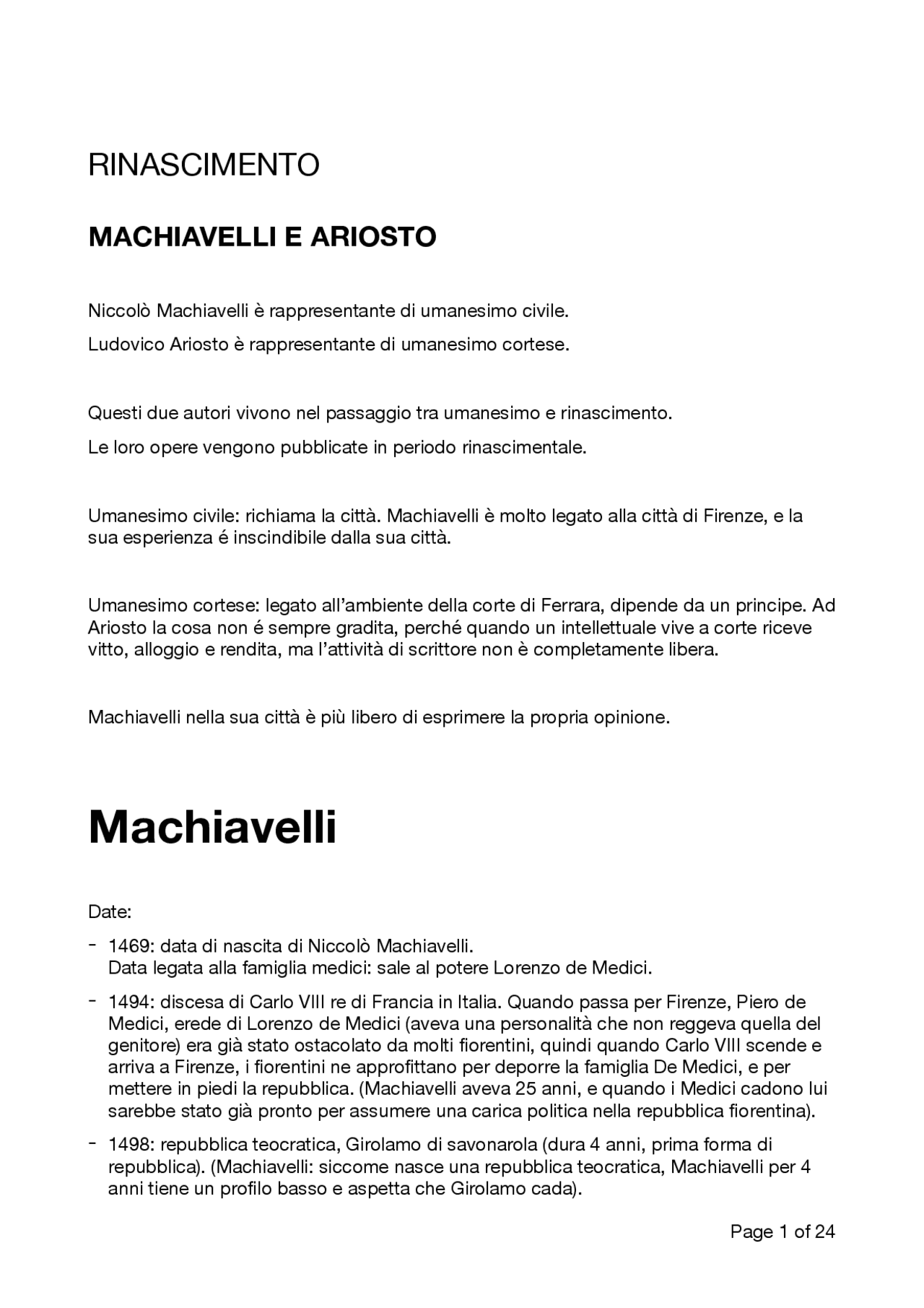 Machiavelli Vita E Opere Docsity