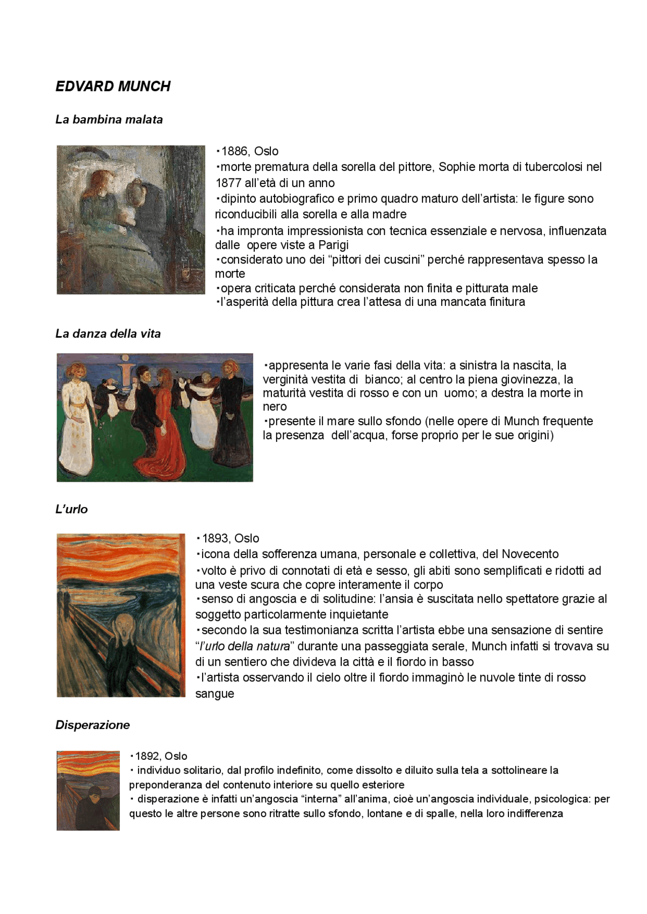 Munch Periodo E Opere Docsity