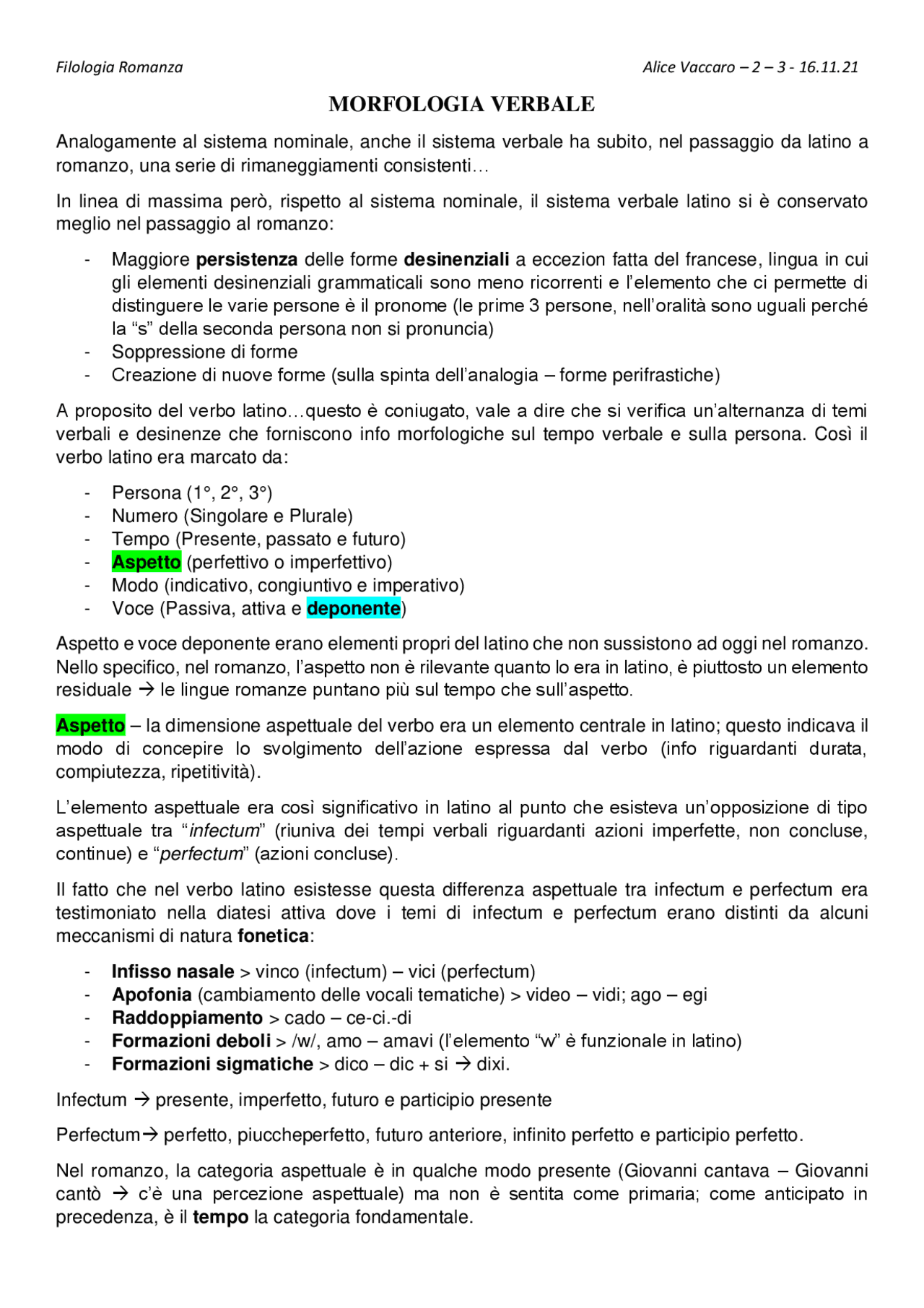 Morfologia Verbale Dal Sistema Latino A Quello Romanzo Docsity