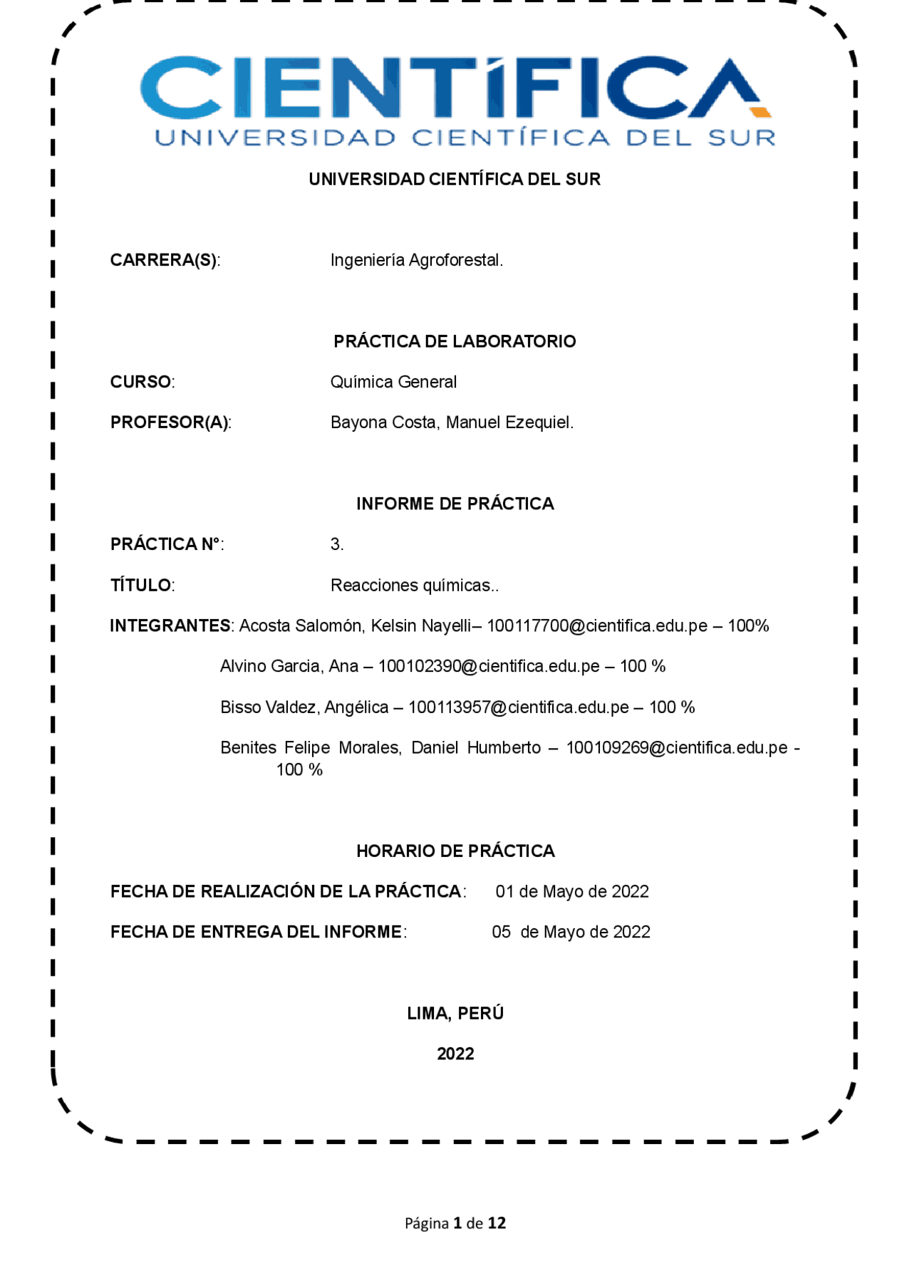 Informe De Reacciones Químicas Docsity