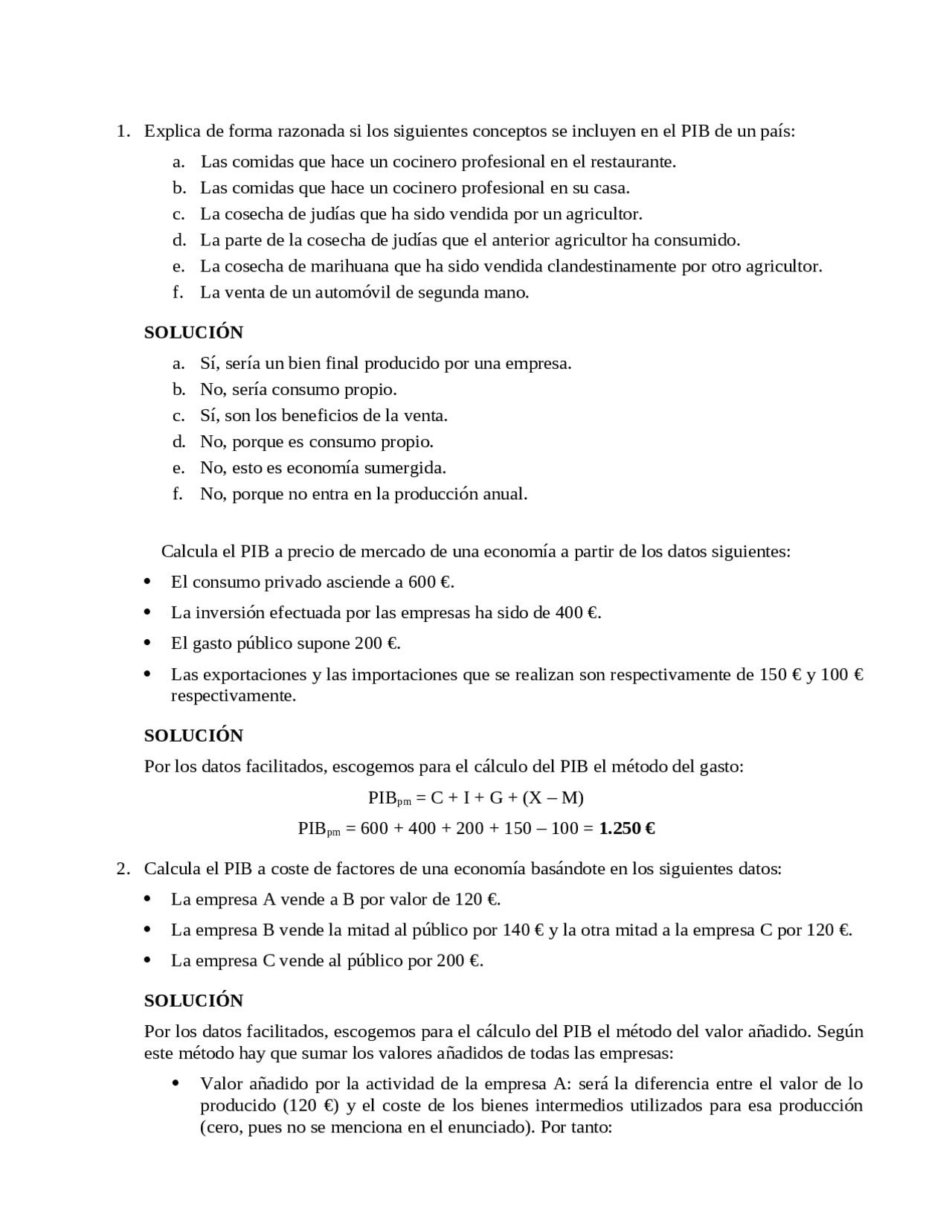 Ejercicios Del Pib Macroeconomia 2 Docsity