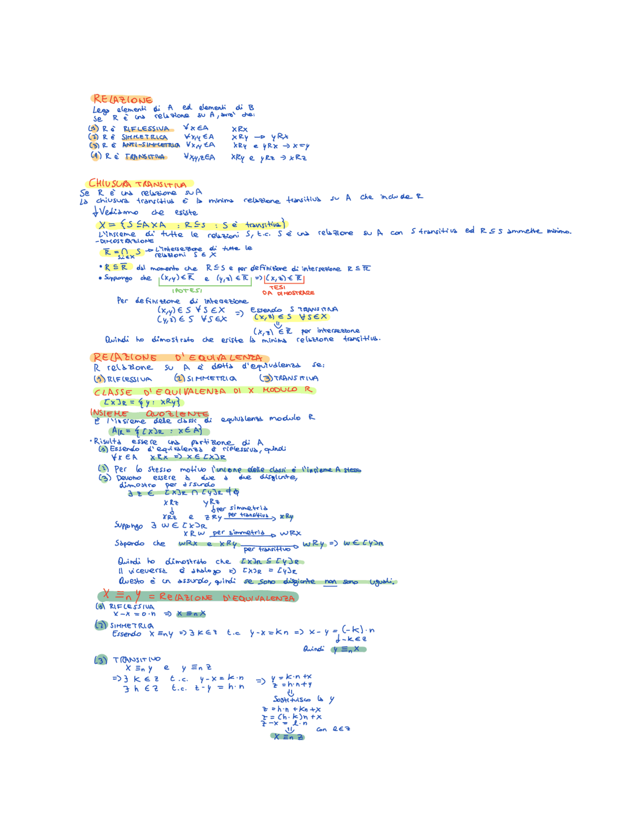 Relazione d'equivalenza, chiusura transitiva, insieme quoziente ...
