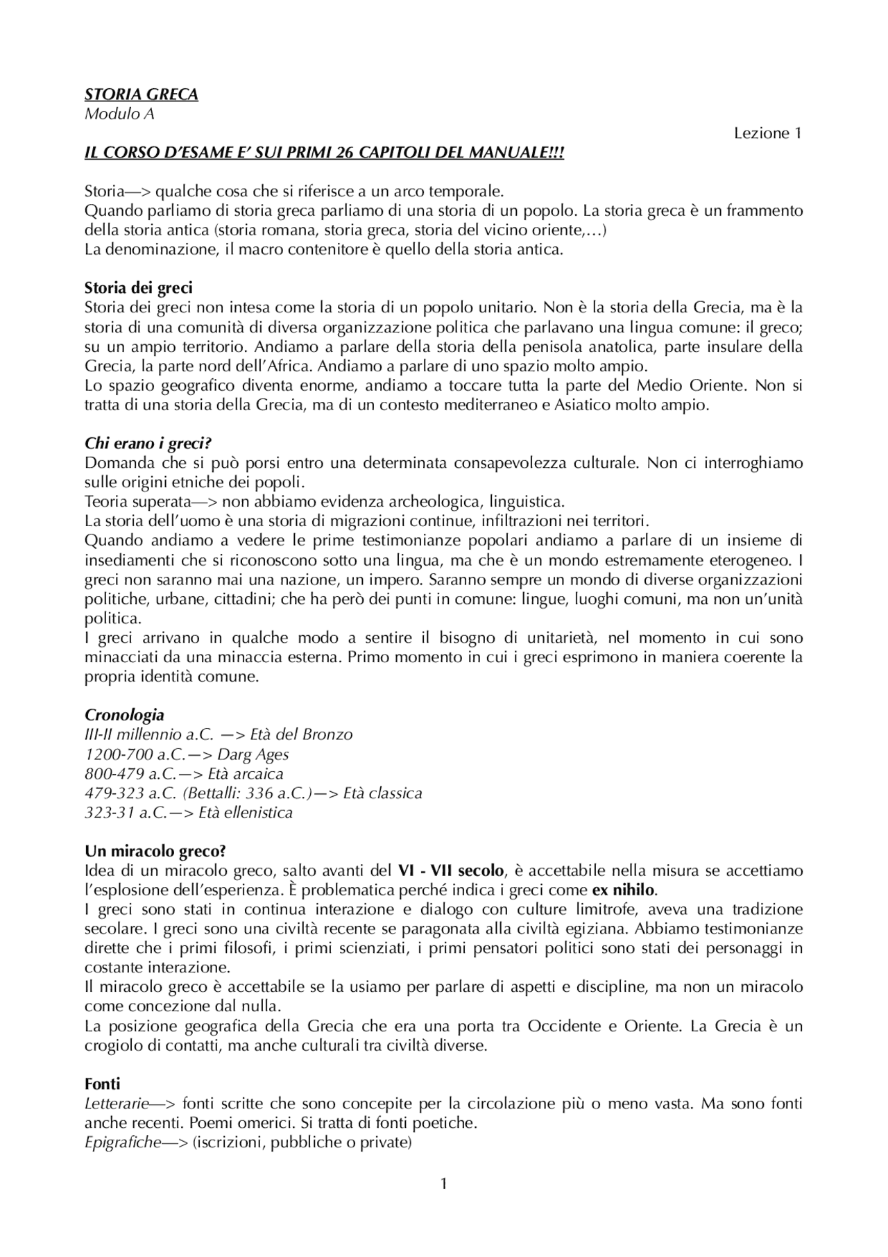 Storia Greca Modulo A Docsity