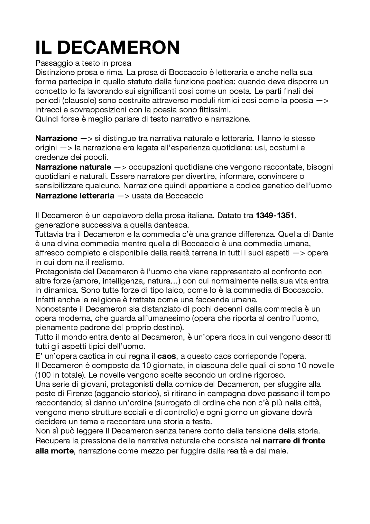 Decameron letteratura italiana - Docsity