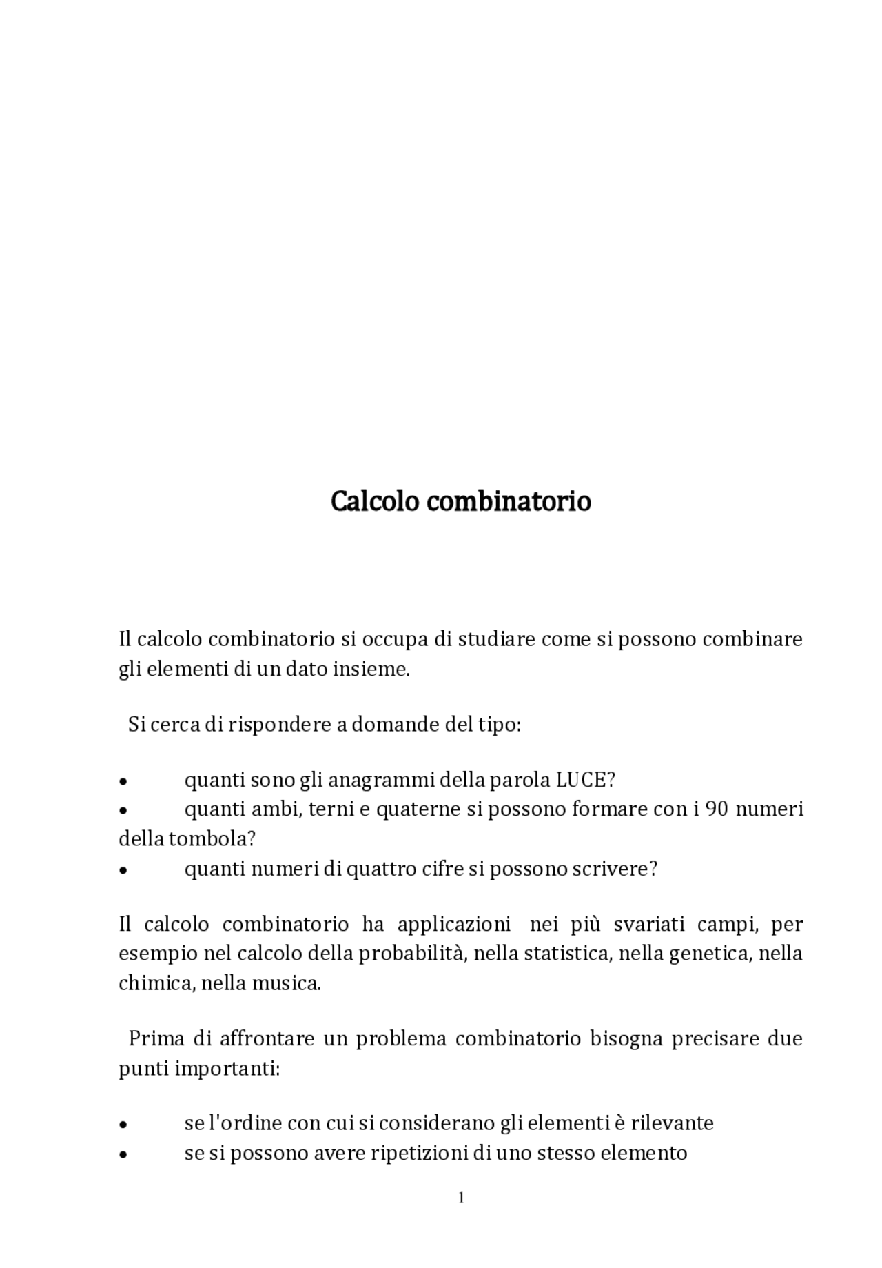 Il Calcolo Combinatorio Docsity
