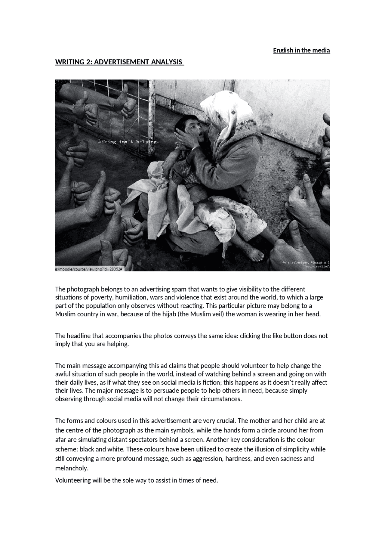 Advertisement analysis - English in the media - Docsity