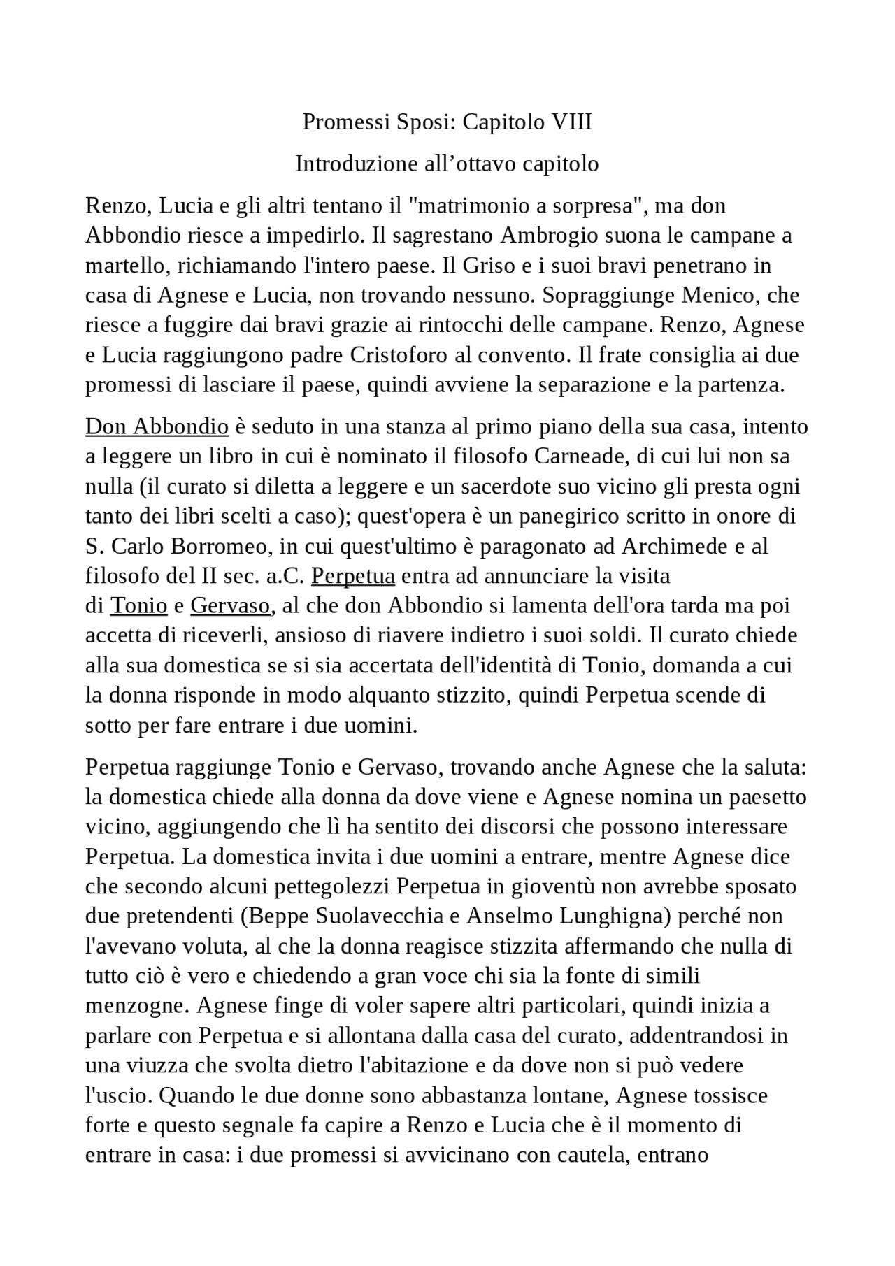 I Promessi Sposi: ottavo capitolo - Docsity