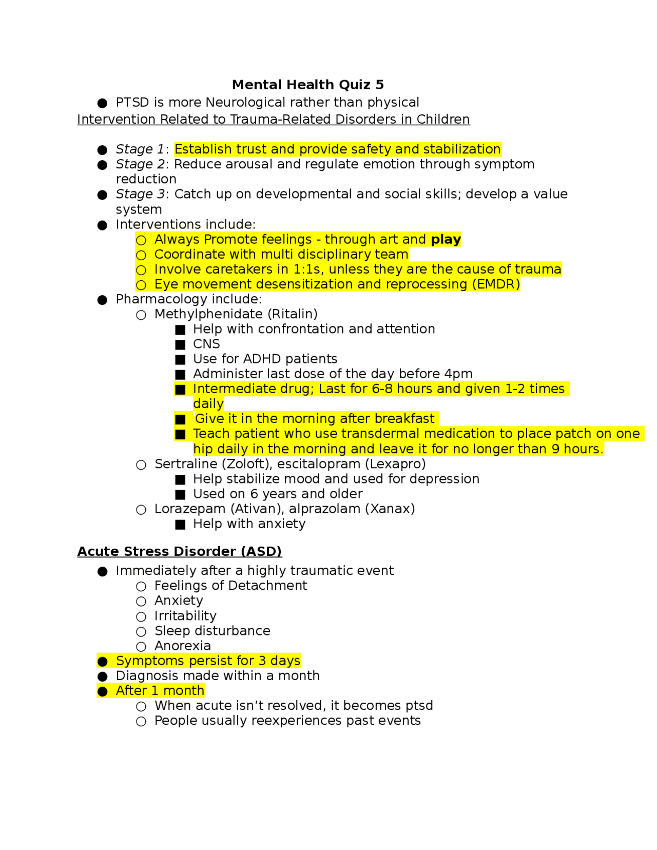 Mental Health Quiz 5 and Interventions for Trauma-Related Disorders in ...