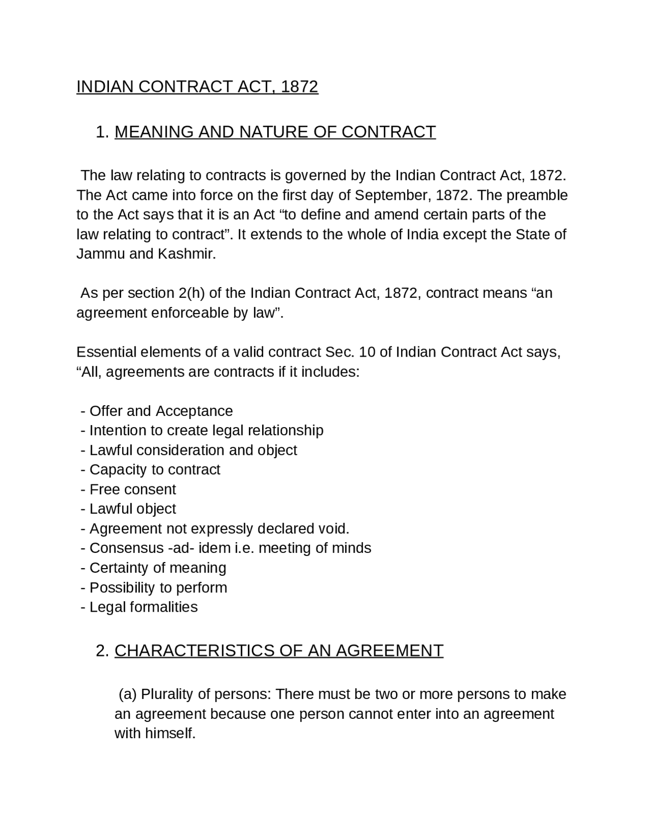 Indian Contract Act 1872 Study Notes Contract Law Docsity Indian Contract Act 1872 Study Notes Contract Law Docsity