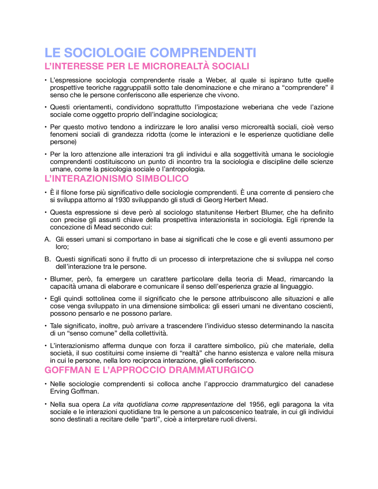 Le Sociologie Comprendenti Appunti Di Scienze Umane Docsity