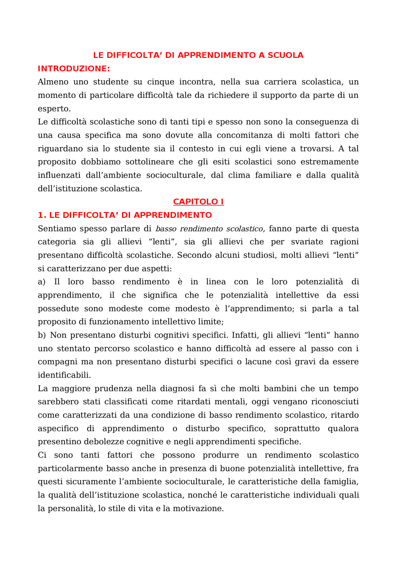 Le Difficolta Di Apprendimento A Scuola Docsity