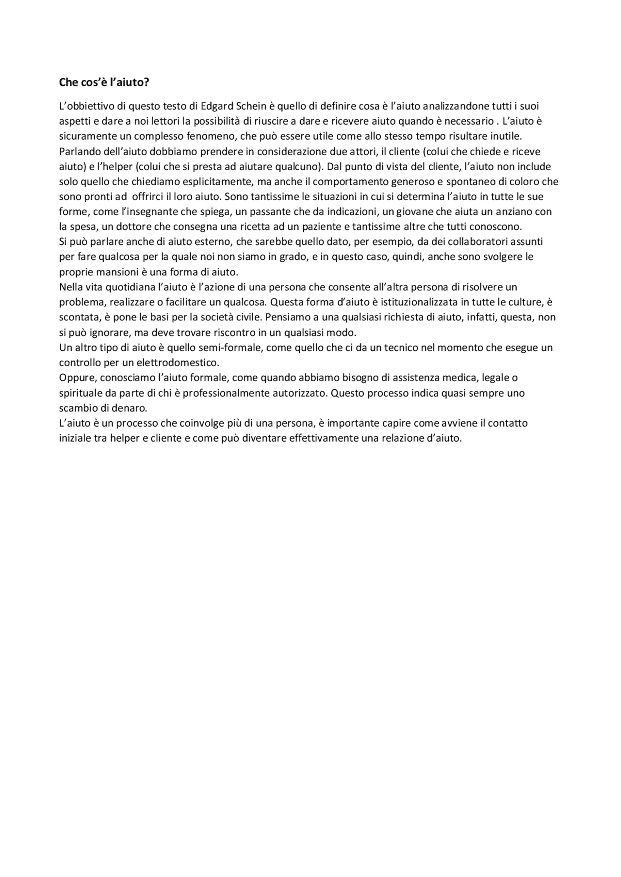 Riassunto Del Libro Le Forme Dellaiuto Docsity