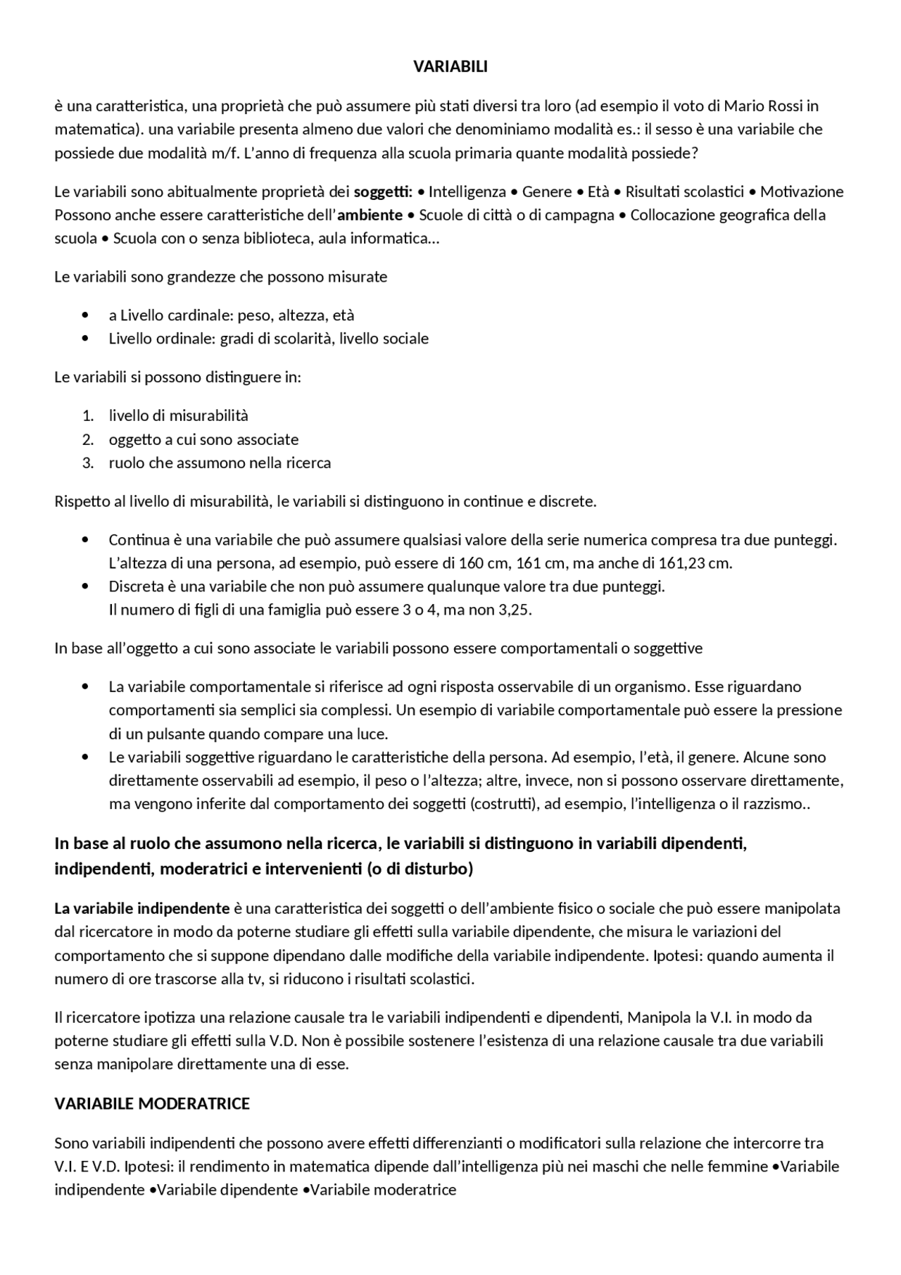 Le Variabili E Le Sue Caratteristiche Docsity