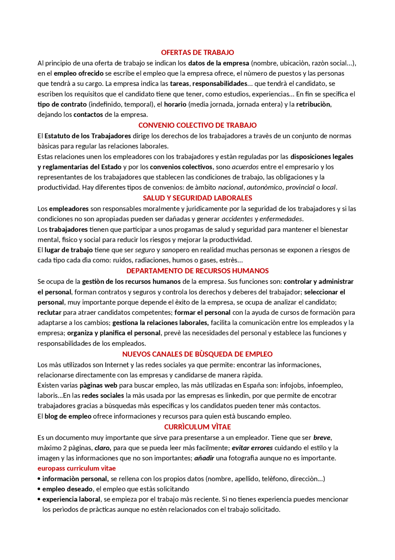 Mundo del trabajo (mondo del lavoro) - Docsity