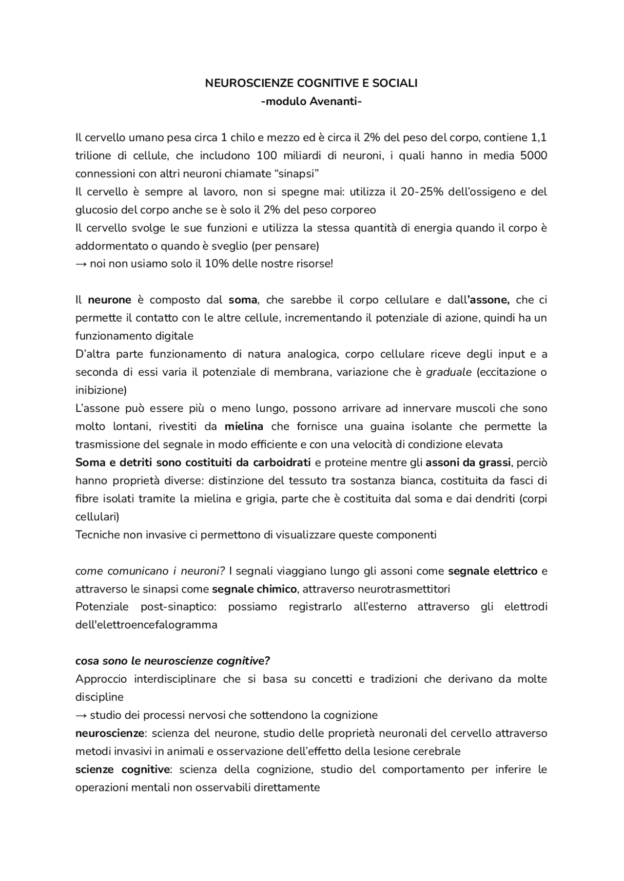 Assunti Di Base Neuroscienze Docsity