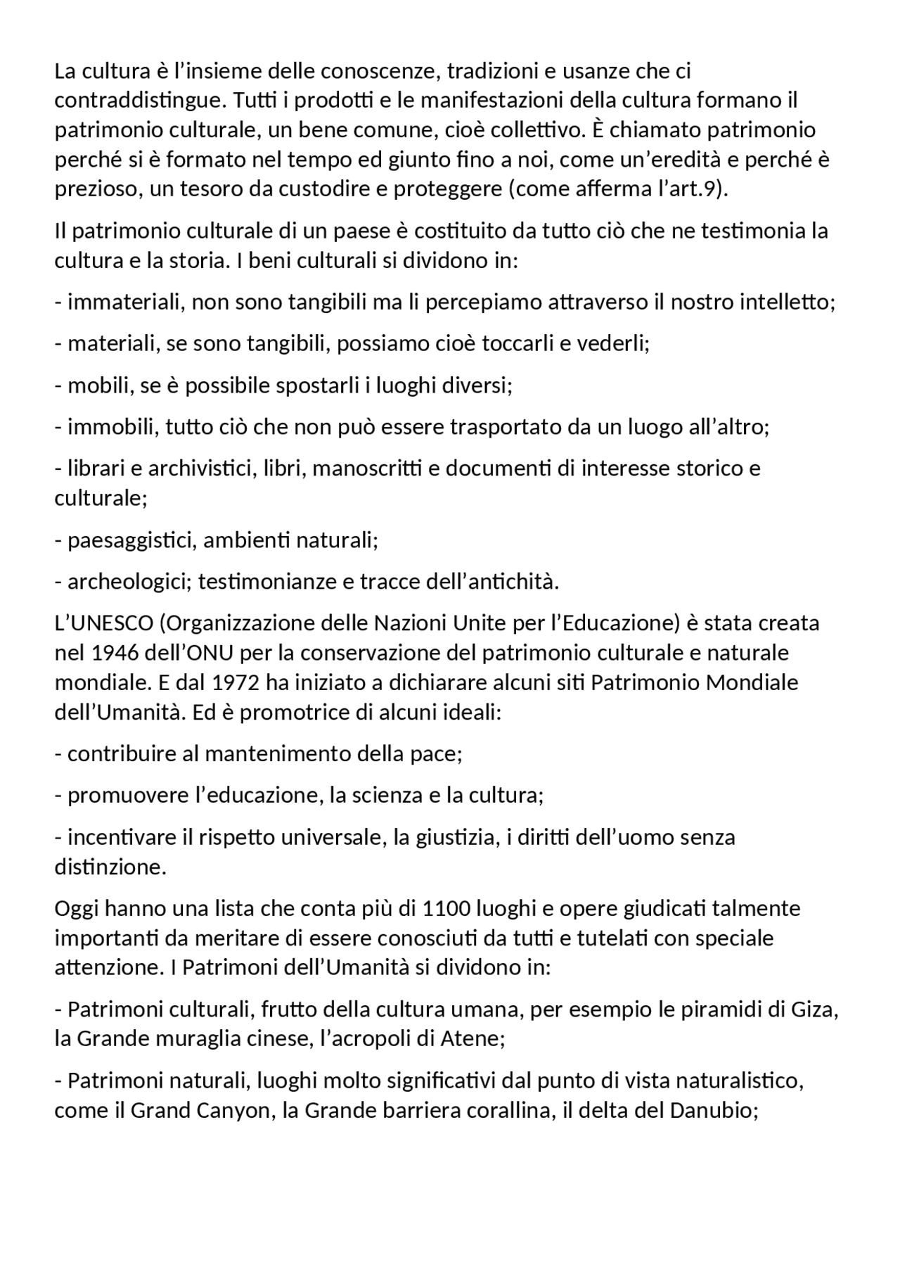 Patrimonio culturale | Appunti di Arte e territorio | Docsity