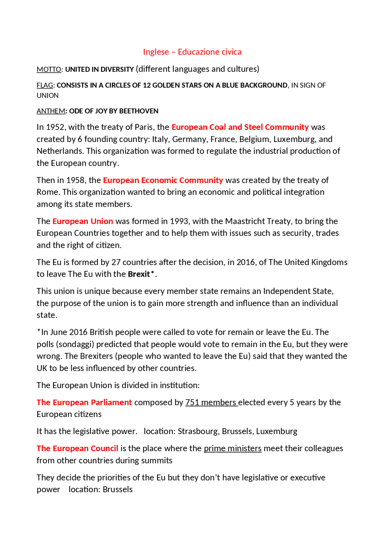 The European Union: history and its institutions - Docsity