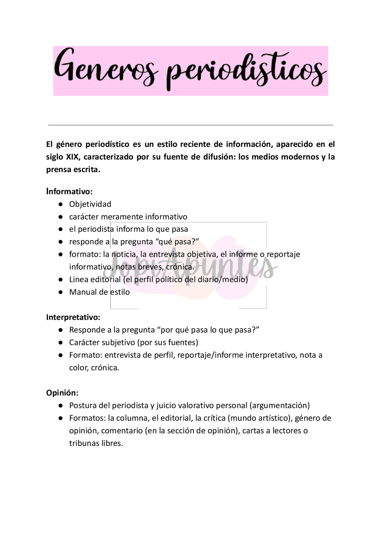 Géneros periodísticos - Docsity