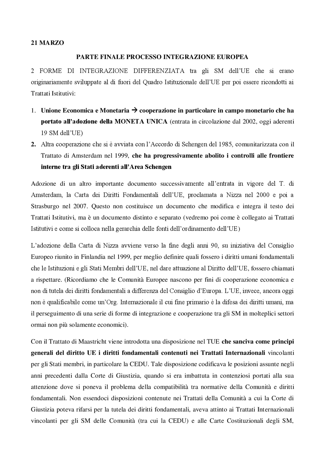 Parte conclusiva del Processo di Integrazione Europea - Docsity