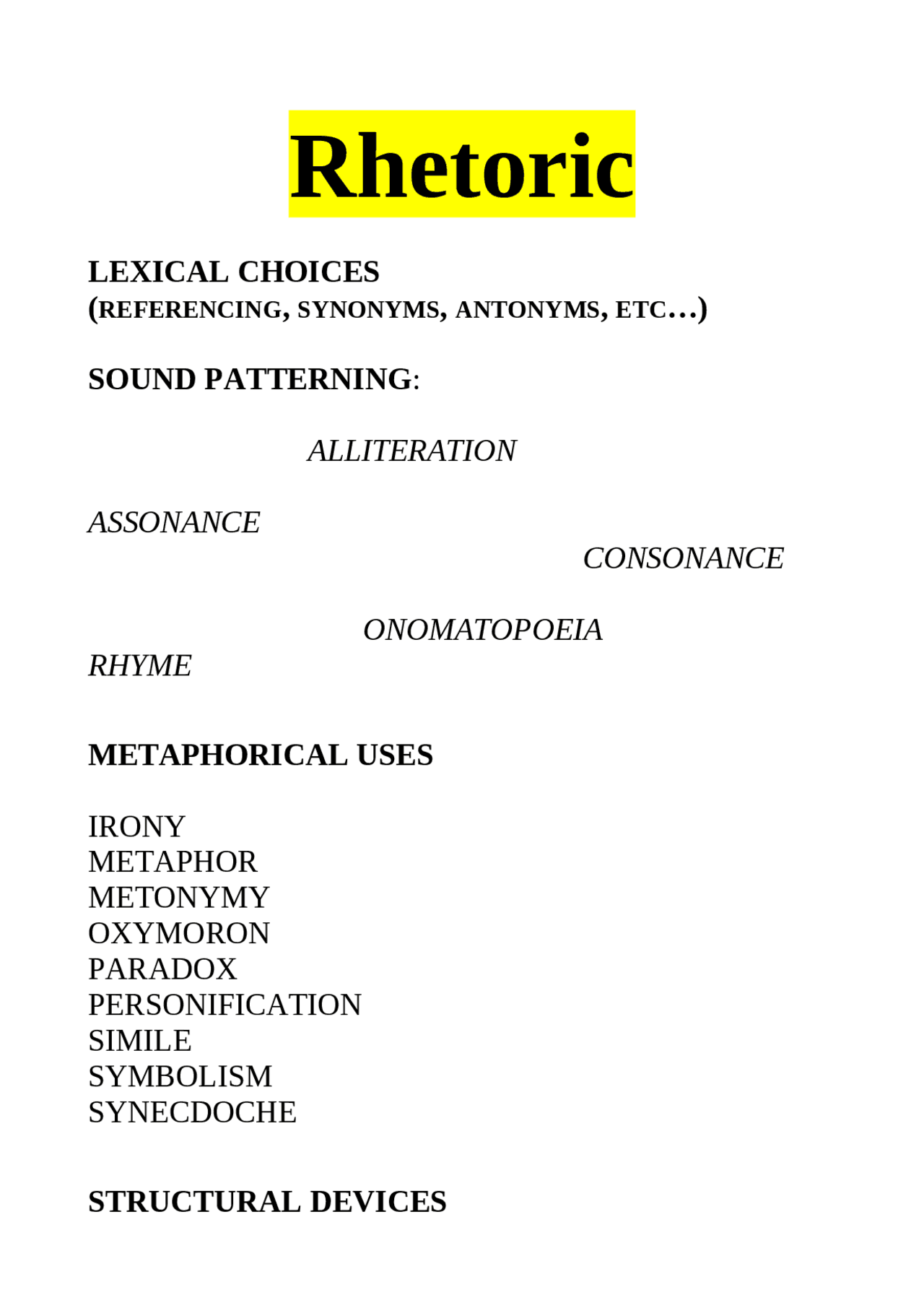Rhetoric - figure retoriche inglese | Dispense di Traduzione | Docsity