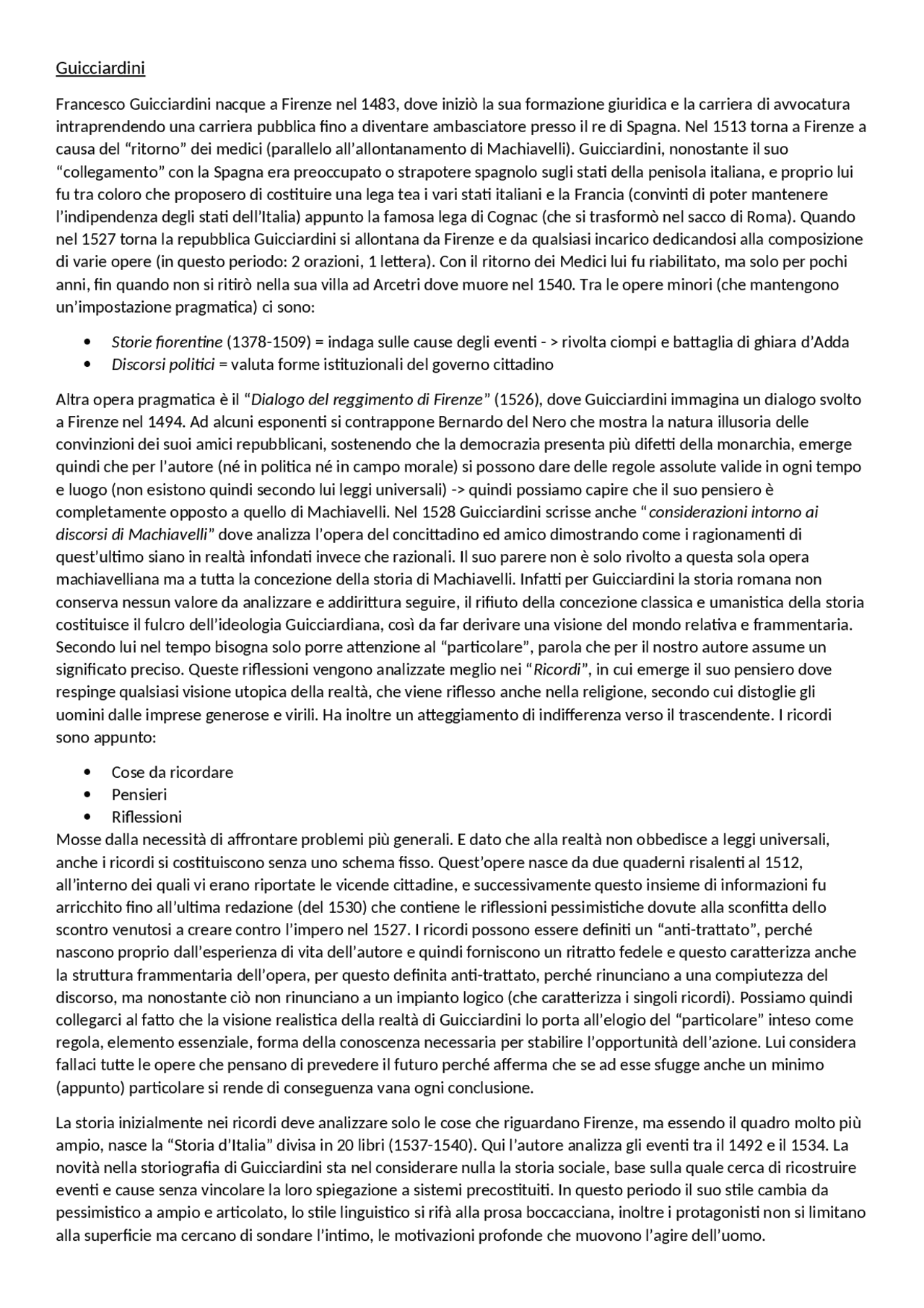 Riassunto Guicciardini Docsity
