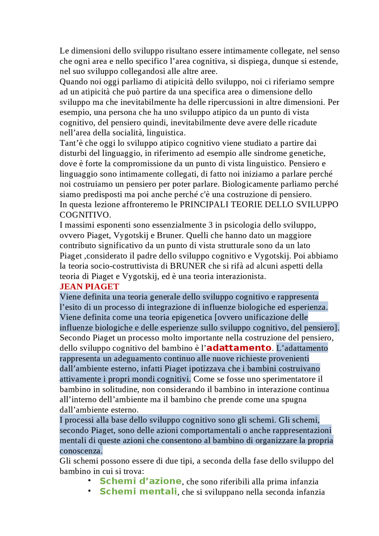 Riassunto Sviluppo Cognitivo Docsity