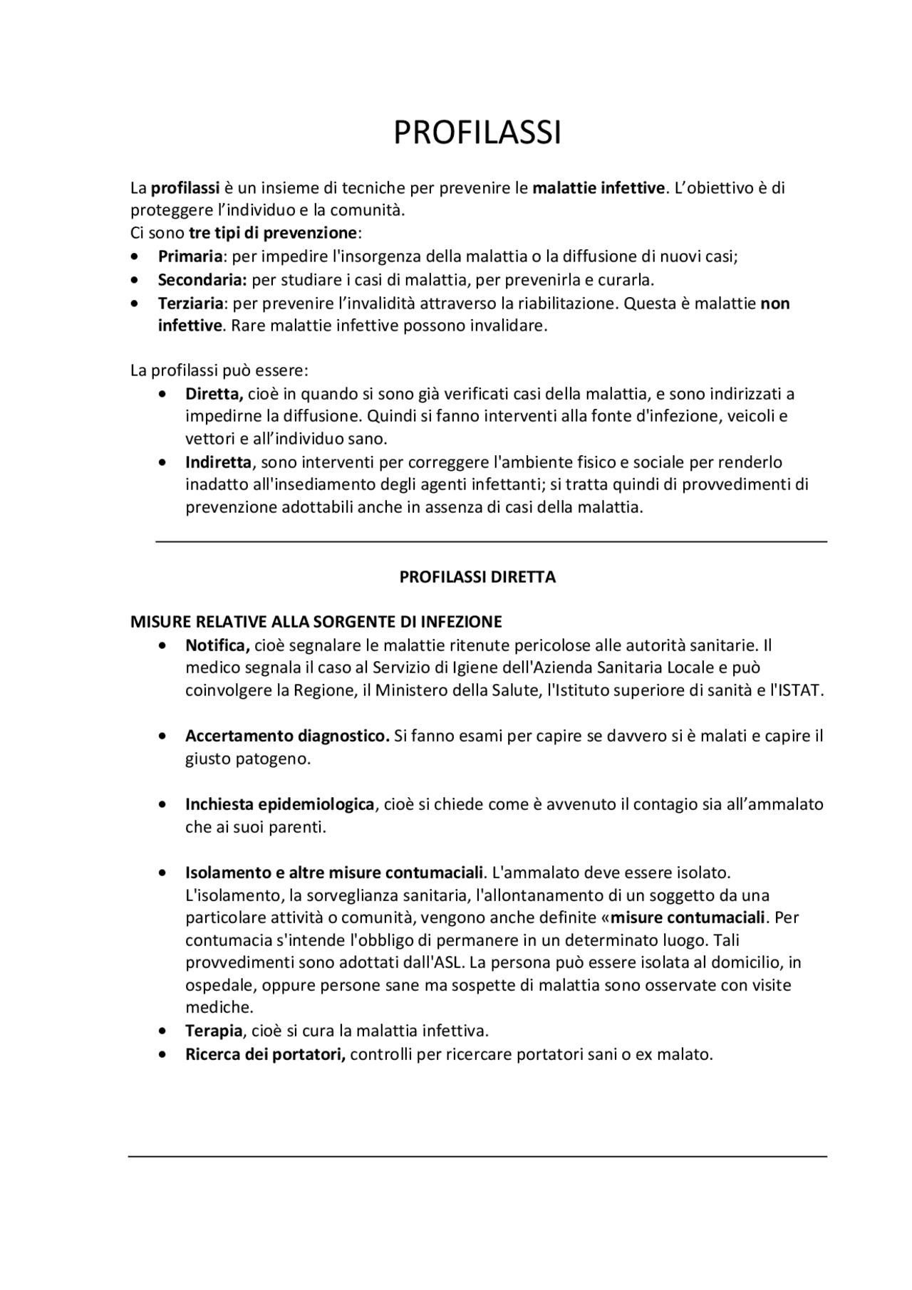 Riassunto Profilassi Docsity