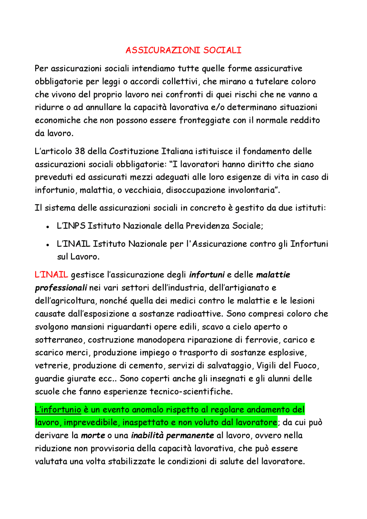 Assicurazioni Sociali Docsity