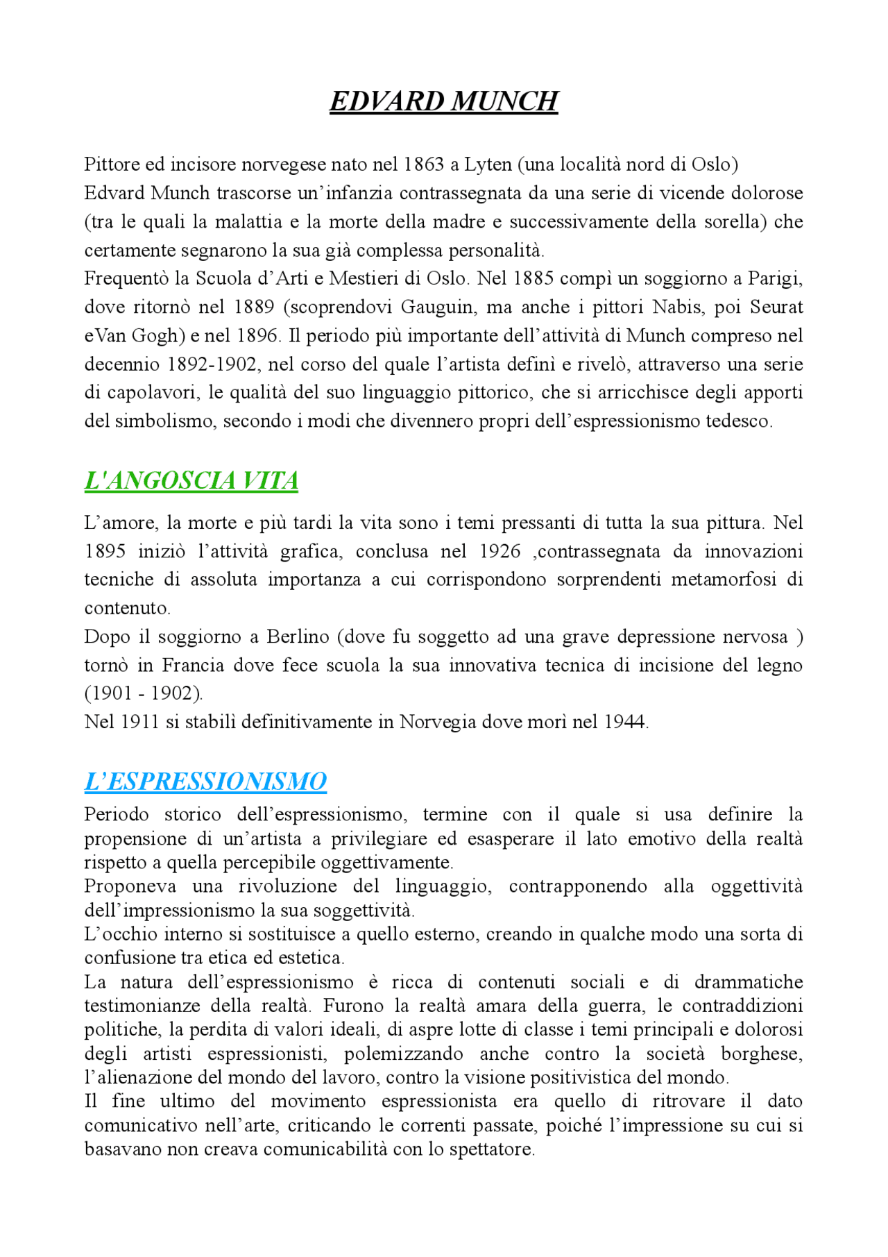 Edvard munch - vita e opere - Docsity