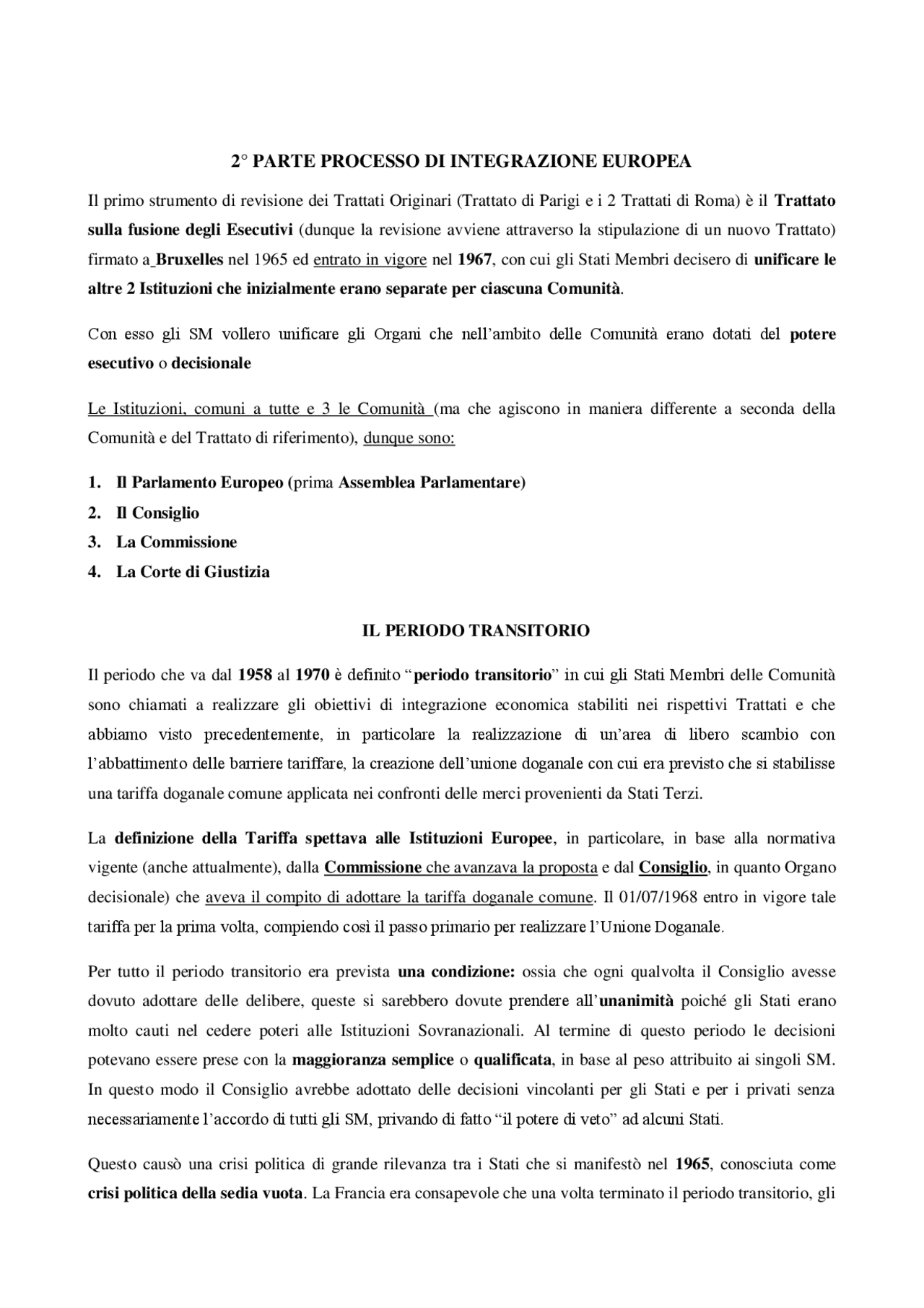 2° parte del Processo di Integrazione Europea - Docsity