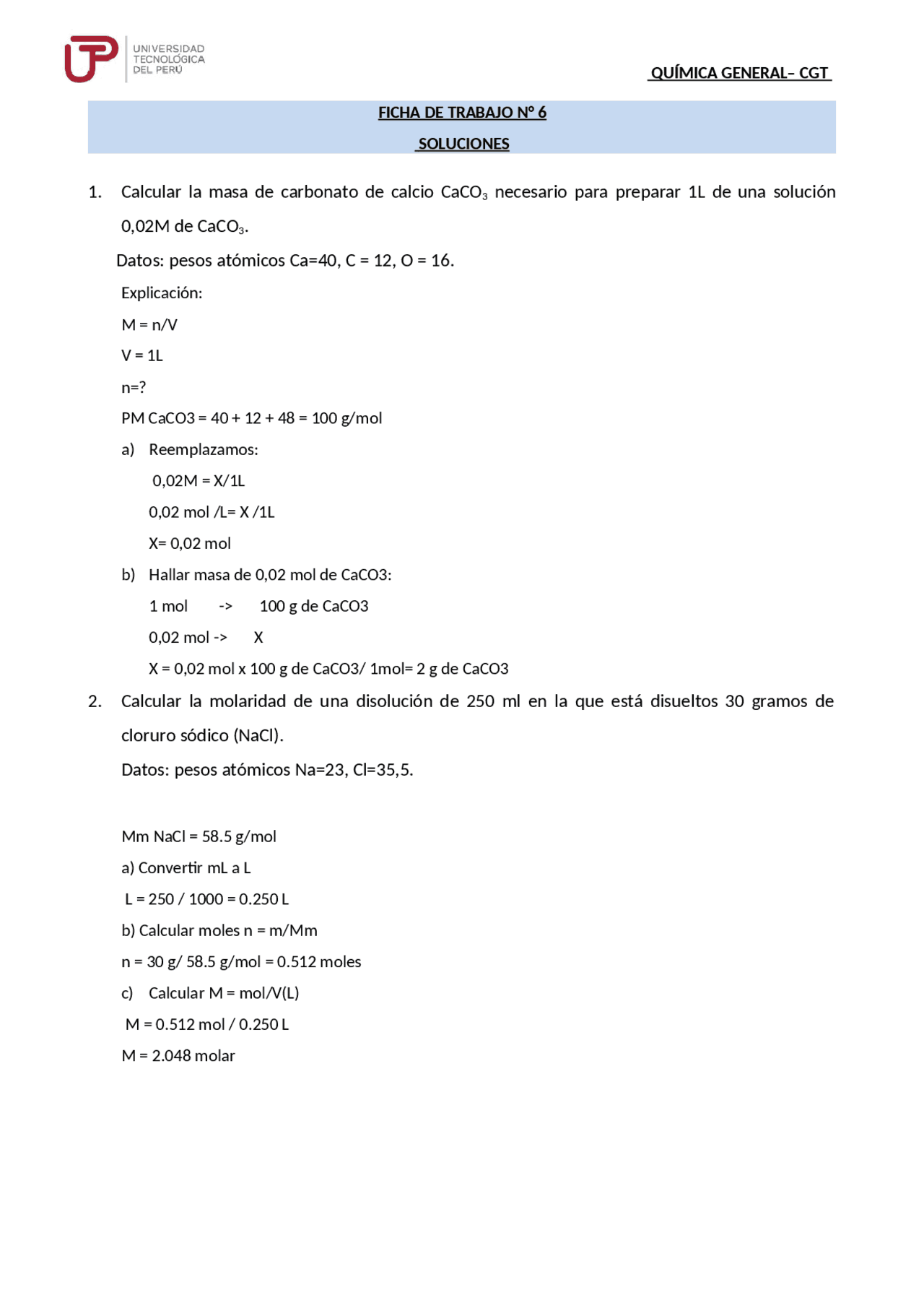 Ejercicios de soluciones quimicas - Docsity