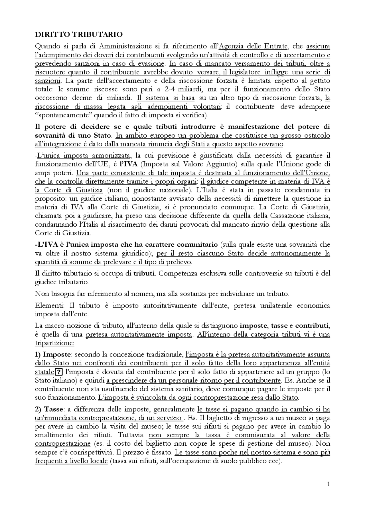 Diritto tributario preparazione esame - Docsity