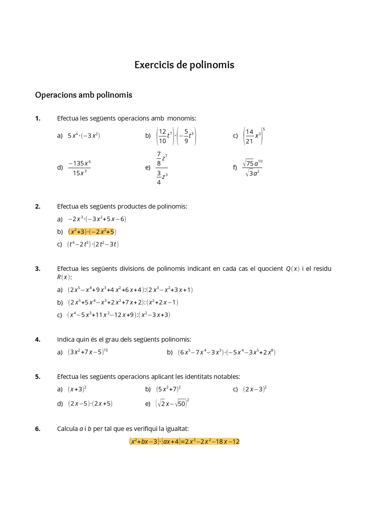 Ejercicios Polinomios Docsity