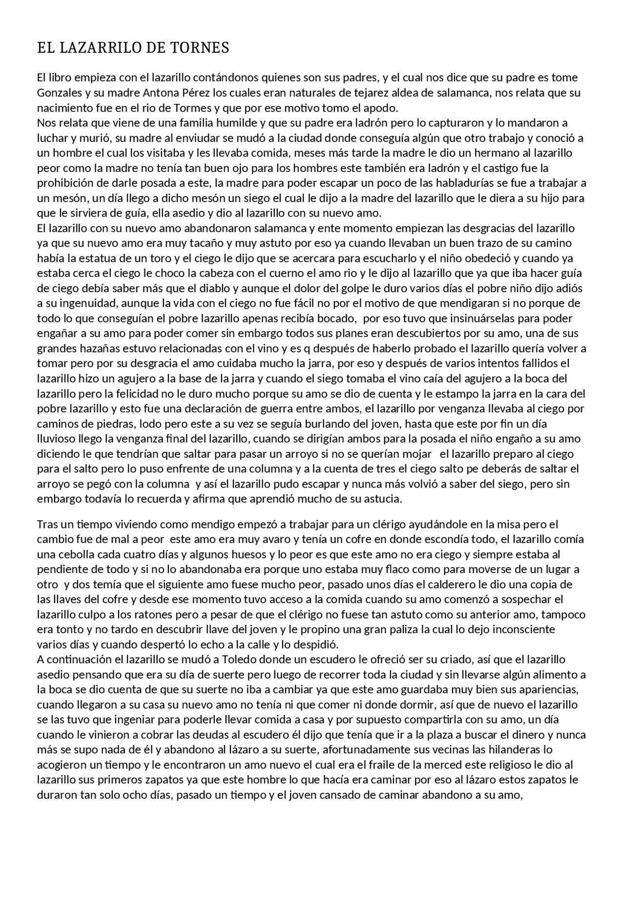El lazarillo de tormes | Resúmenes de Lengua y Literatura | Docsity